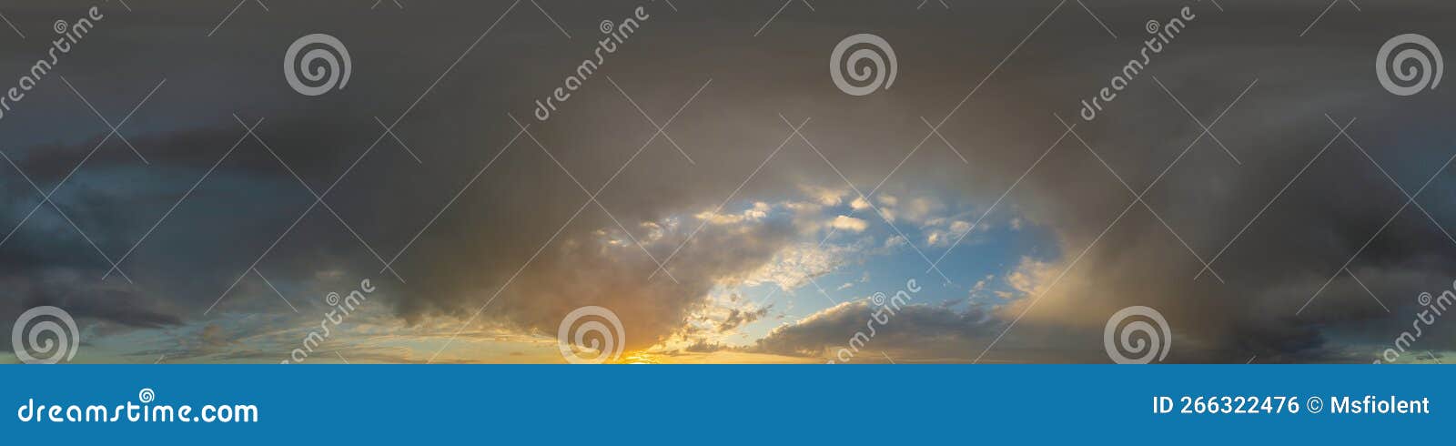 Dramatic Sunset Sky Panorama with Cumulus Clouds. Seamless Hdr 360 Pano ...