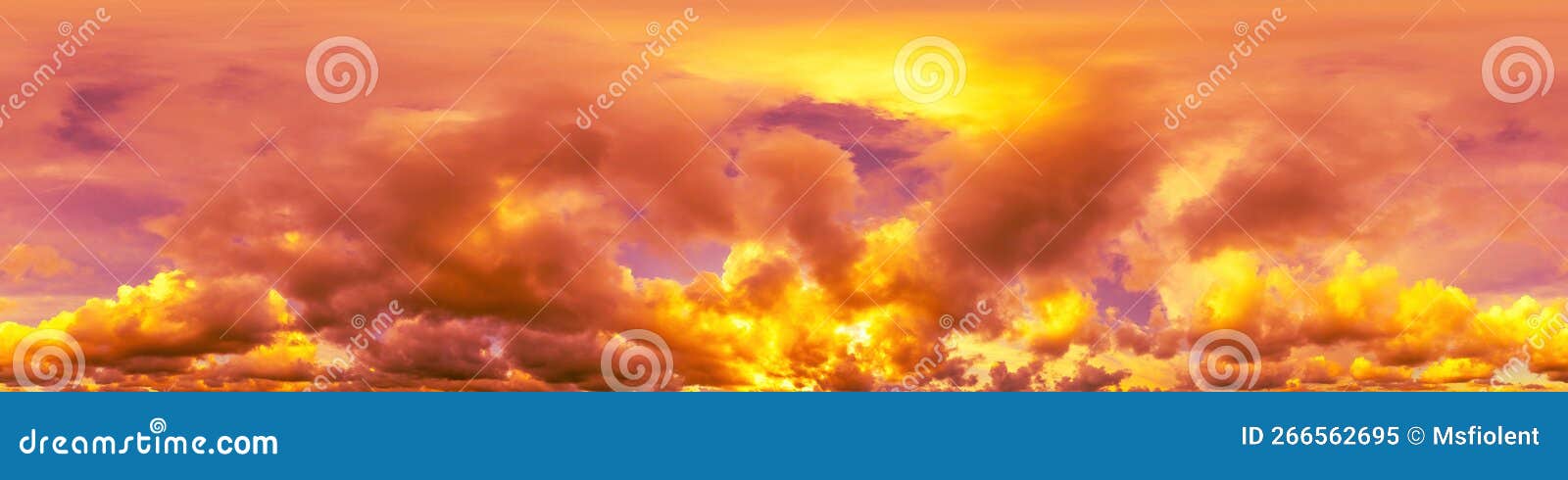 Dramatic Sunset Sky Panorama with Cumulus Clouds. Seamless Hdr 360 Pano ...