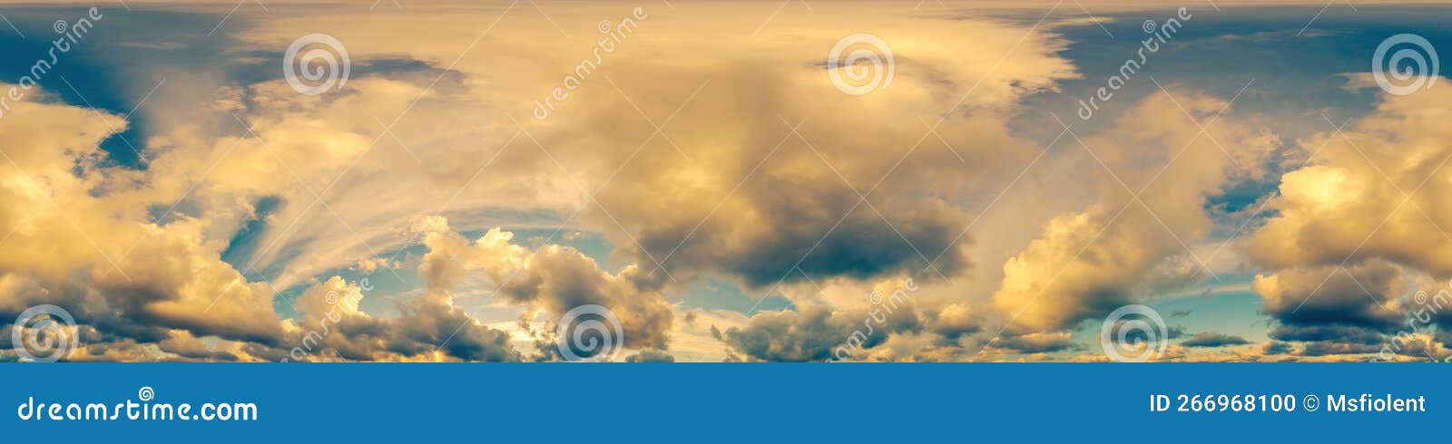 Dramatic Sunset Sky Panorama with Cumulus Clouds. Seamless Hdr 360 Pano ...