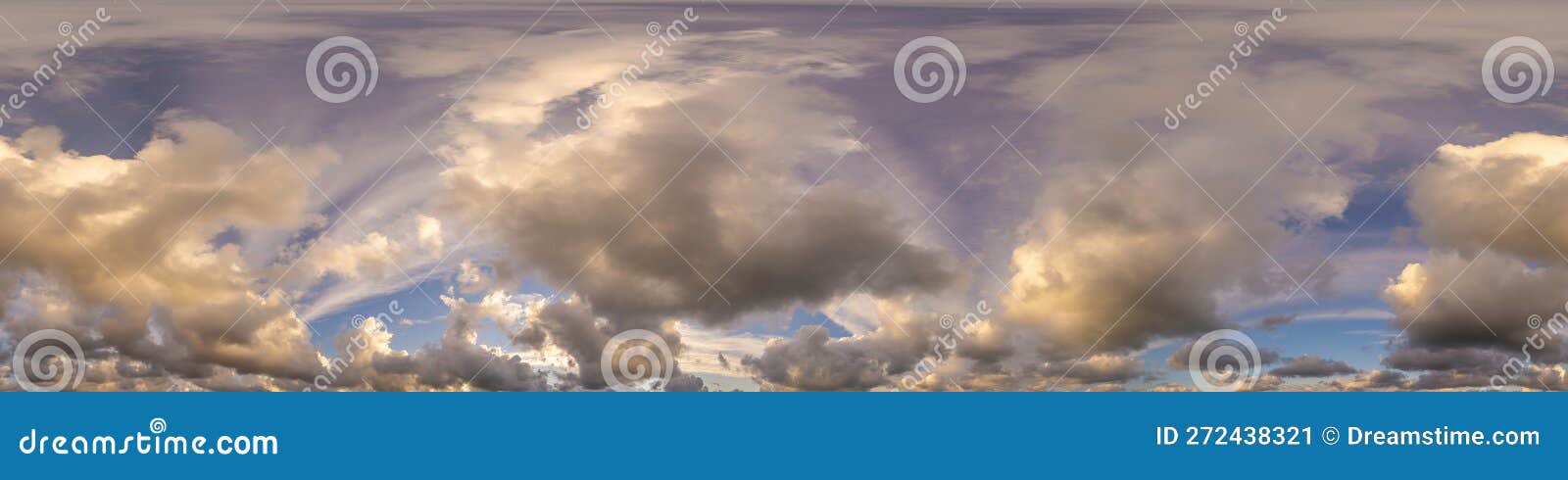 Dramatic Sunset Sky Panorama with Cumulus Clouds. Seamless Hdr 360 Pano ...