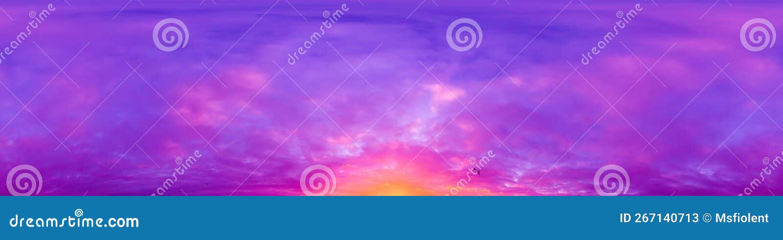 Dramatic Sunset Sky Panorama with Cumulus Magenta Clouds. Seamless Hdr ...