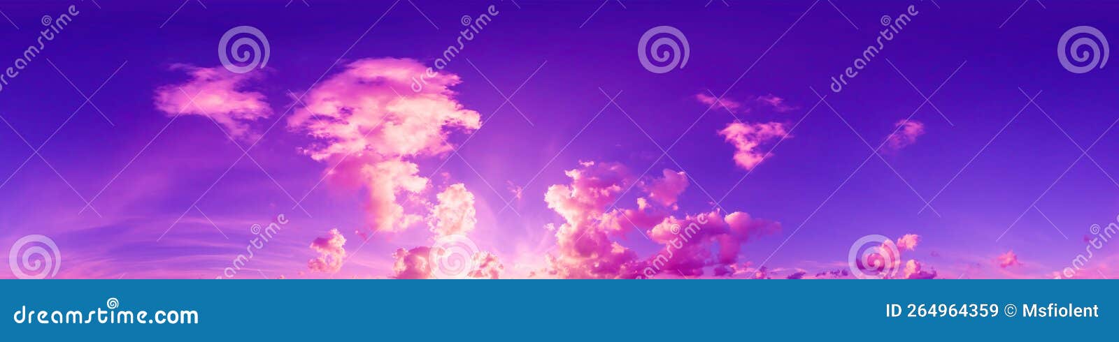 Dramatic Sunset Sky Panorama with Magenta Cumulus Clouds. Seamless Hdr ...