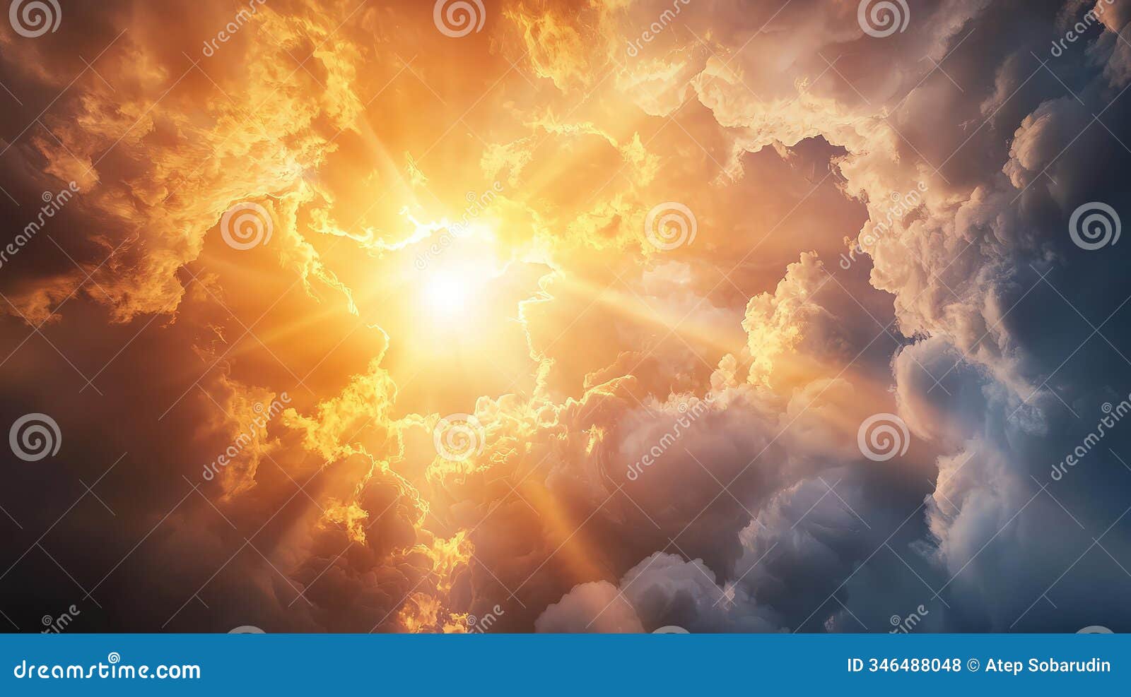 Dramatic Sunset with Sun Rays Bursting through Dark Clouds Stock Photo ...