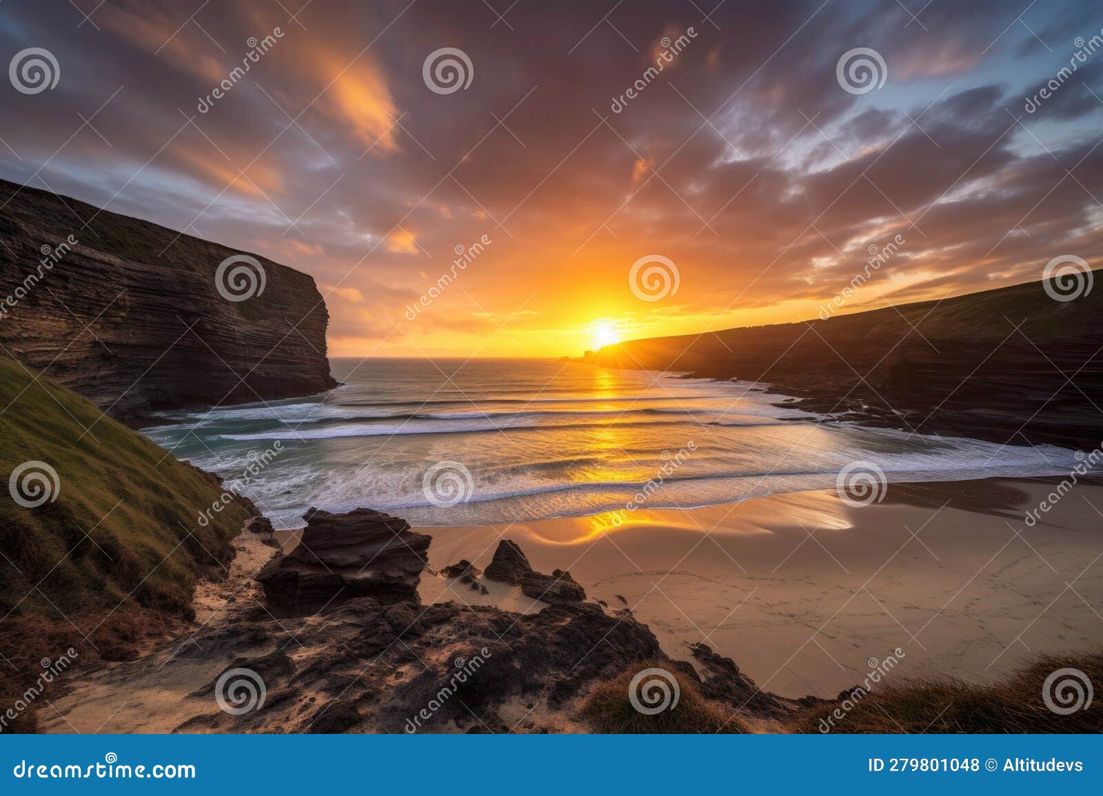 Dramatic Sunset, with the Sun Setting Over a Cliff-side Beach Stock ...
