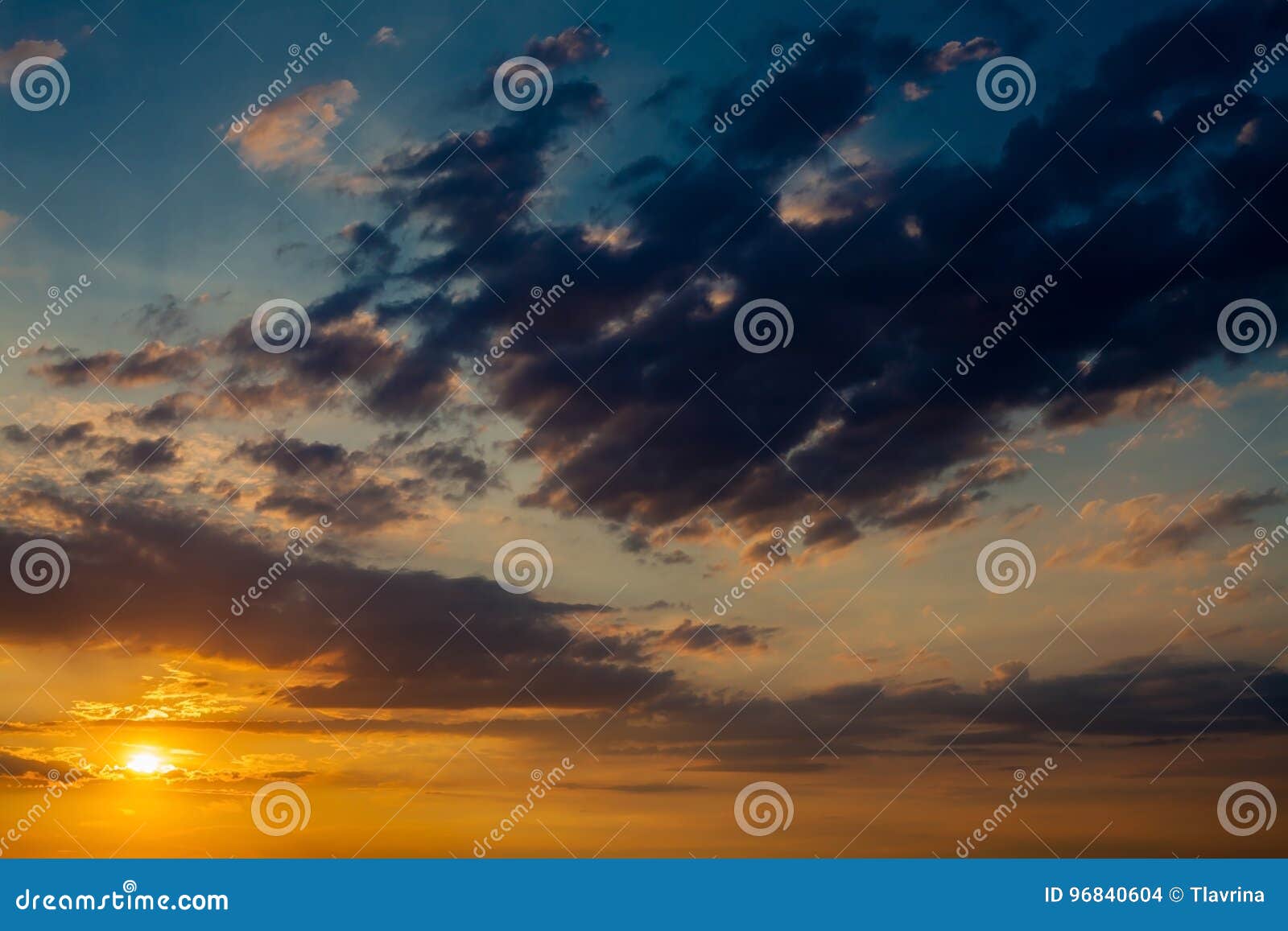 Dramatic Sunset Sunrise Sky with Dark Blue Clouds Stock Photo - Image ...