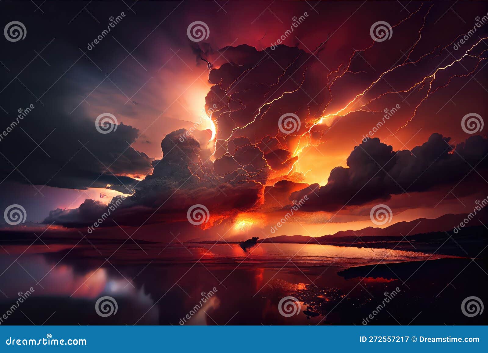 Dramatic Sunset, with Thunderclouds and Lightning Visible in the Sky ...