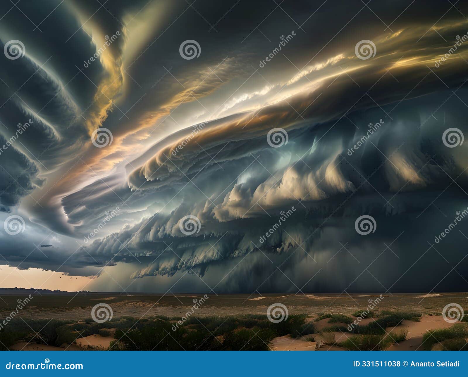 Dramatic Supercell Storm Clouds Over Desert Landscape Stock ...