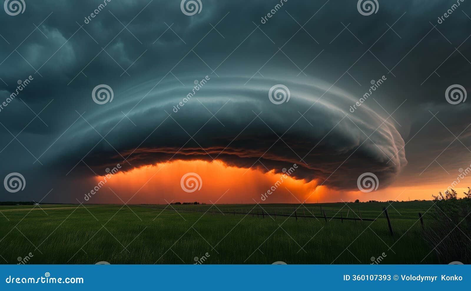 Dramatic Supercell Storm Over Grassy Field at Sunset, Nature and Power ...