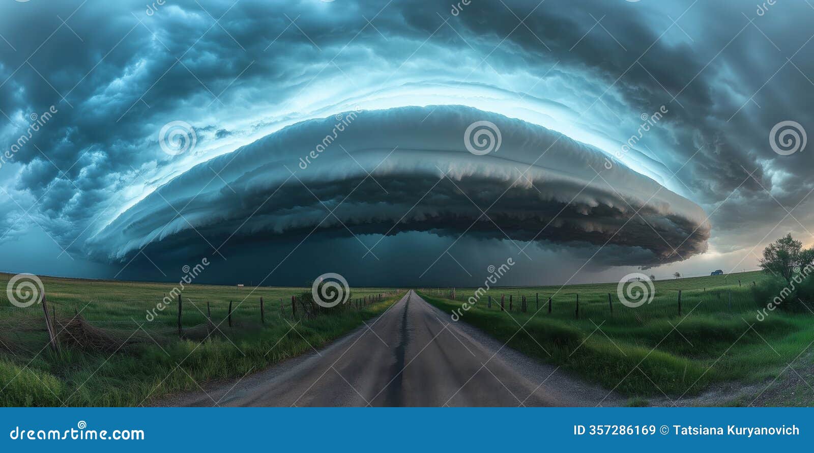 Dramatic Supercell Thunderstorm Formation Over Open Road, Captivating Cloud Structure and ...