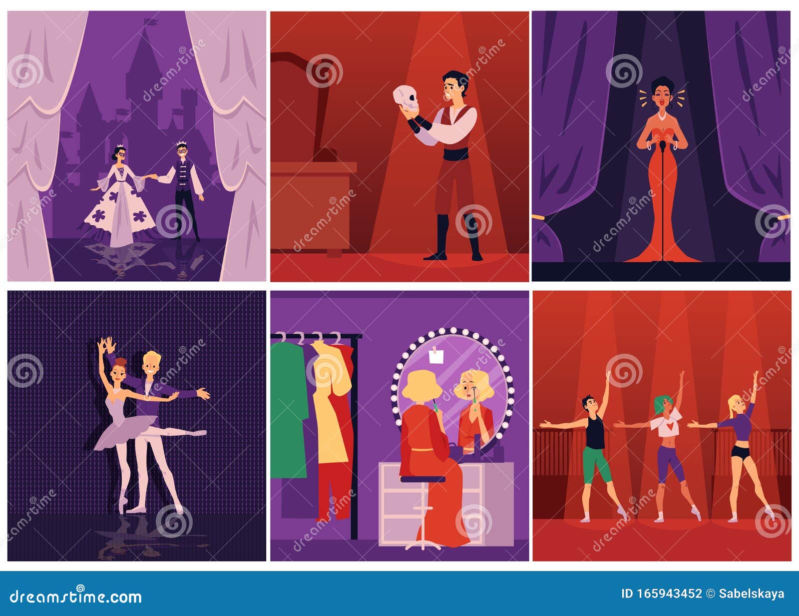 Dramatic Theater Actors, Singers and Ballet Dancers on Stage Set of ...