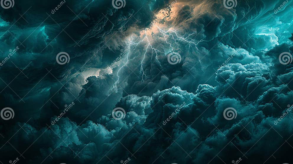 Dramatic Thunderstorm Clouds Lighting Up the Sky at Dusk Stock ...