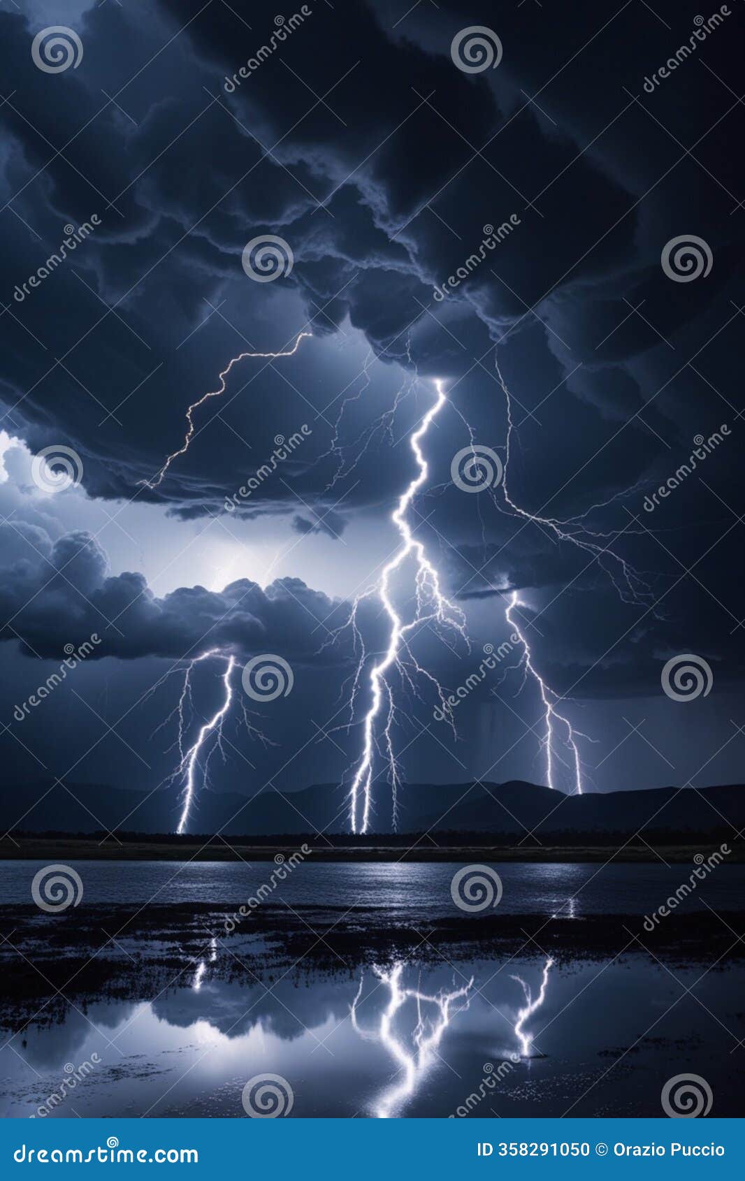 Dramatic Thunderstorm With Intense Lightning Striking Over A Dark, Open ...