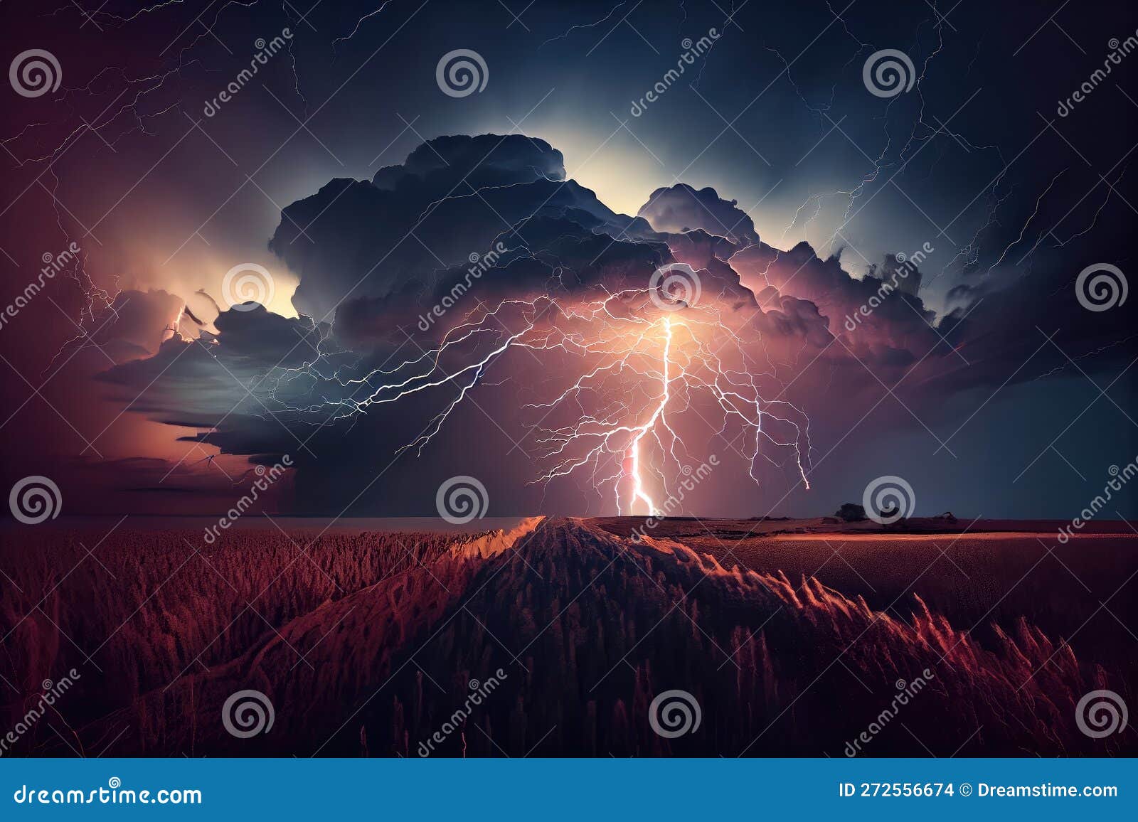 Dramatic Thunderstorm, with Lightning Bolts Striking Down on the ...