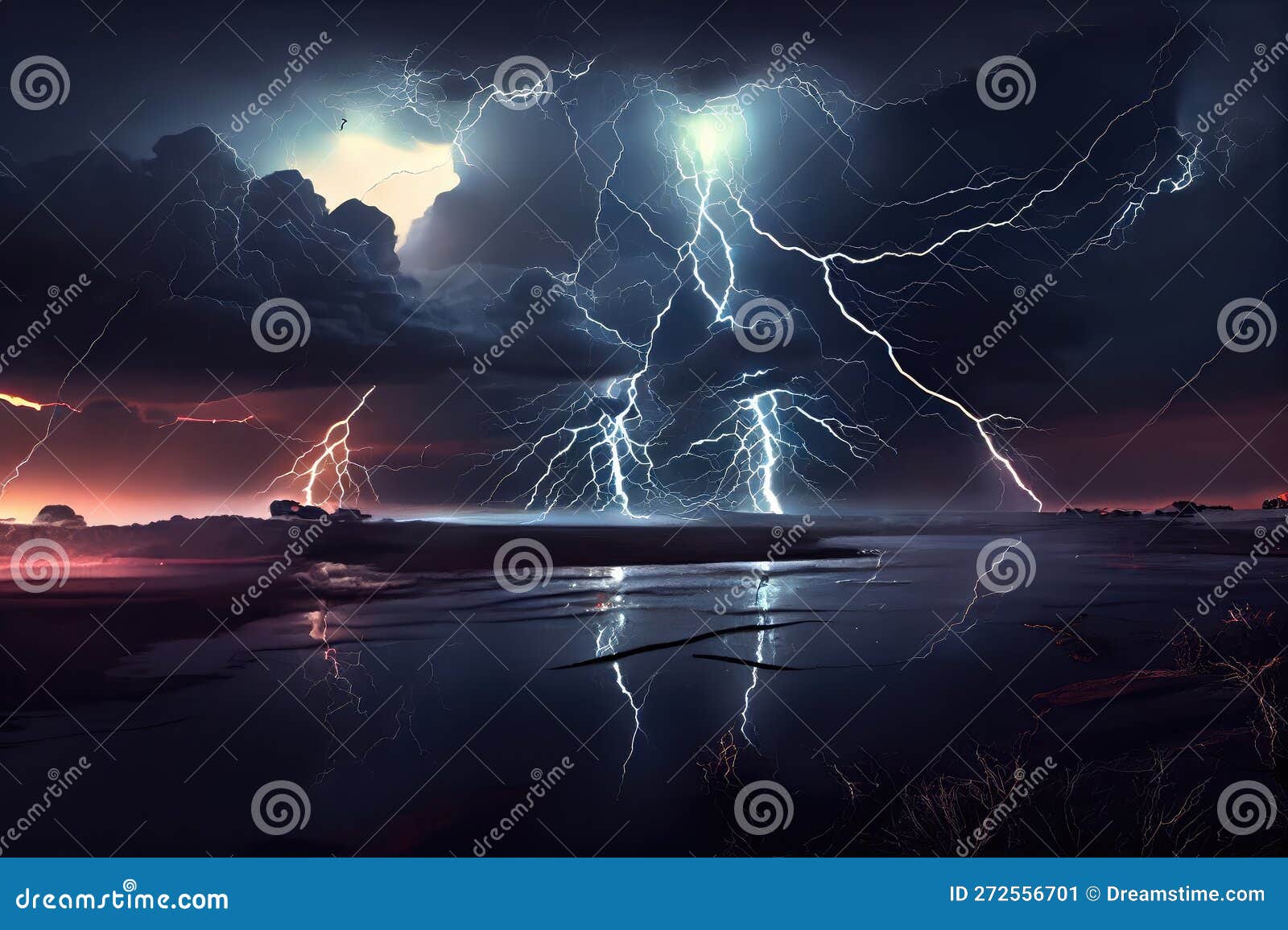 Dramatic Thunderstorm, with Lightning Bolts Striking Down on the ...