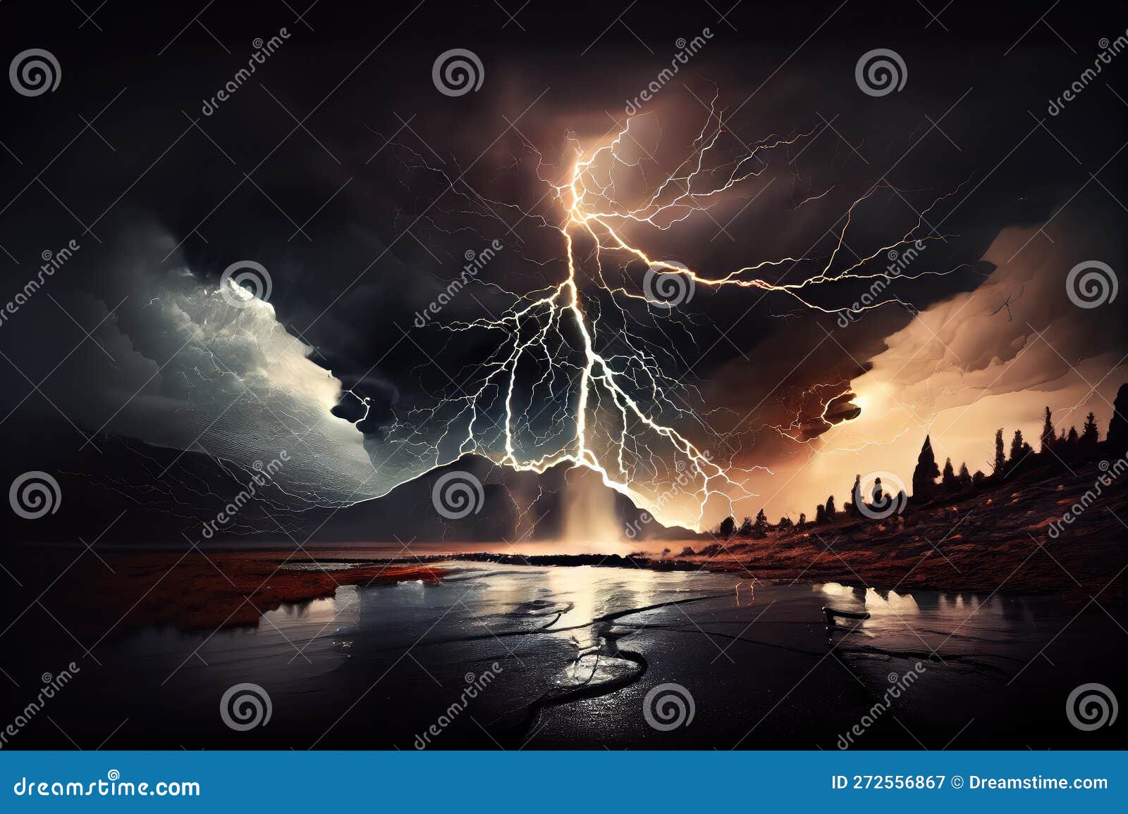 Dramatic Thunderstorm with Lightning Bolts Striking the Earth and Rain ...