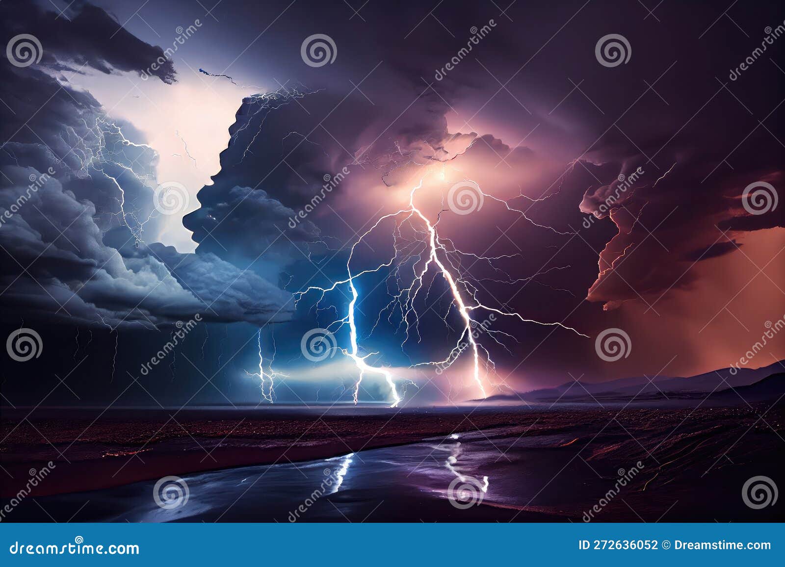 Dramatic Thunderstorm with Lightning Bolts Striking the Earth and Rain ...