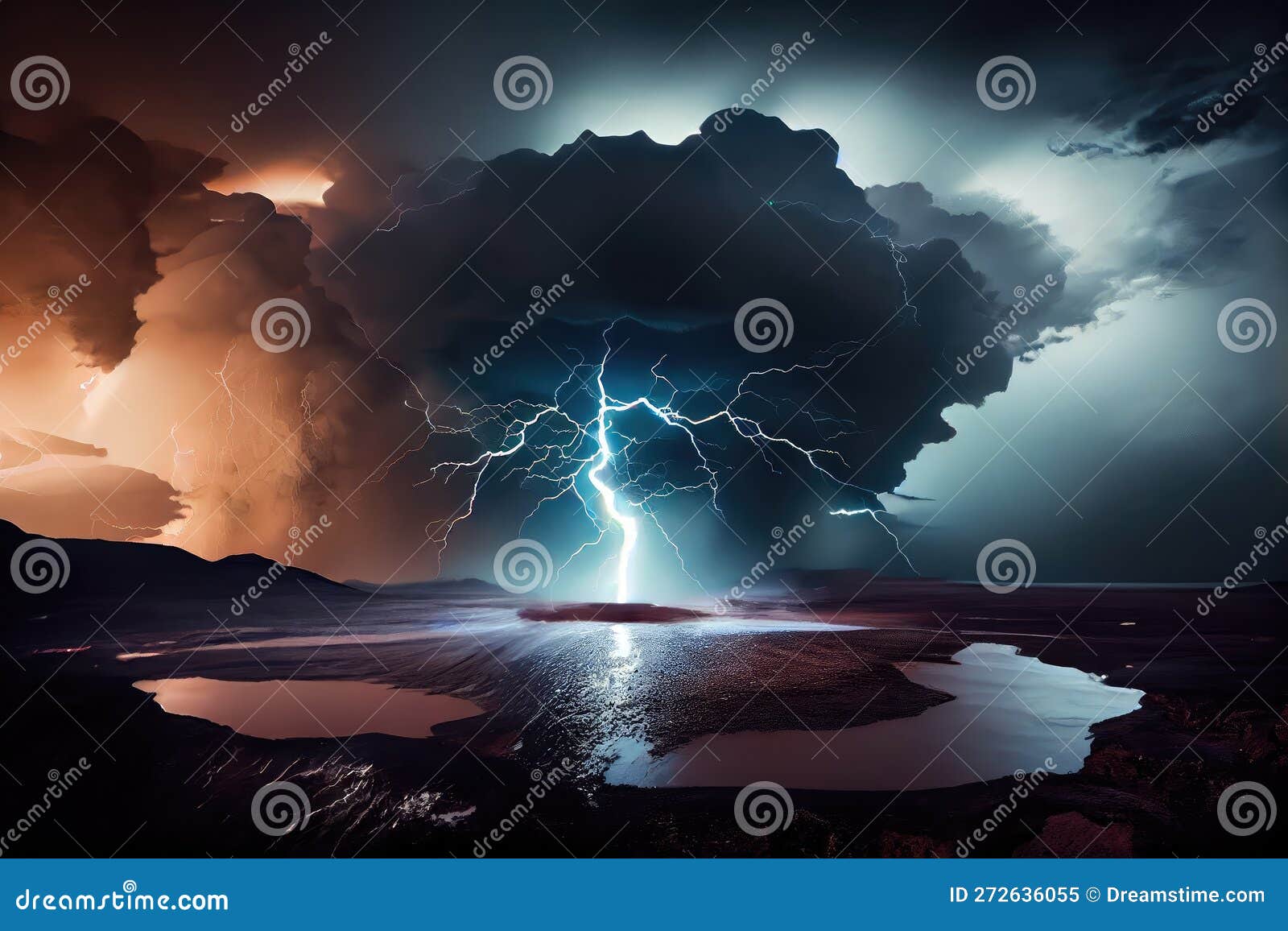 Dramatic Thunderstorm with Lightning Bolts Striking the Earth and Rain ...