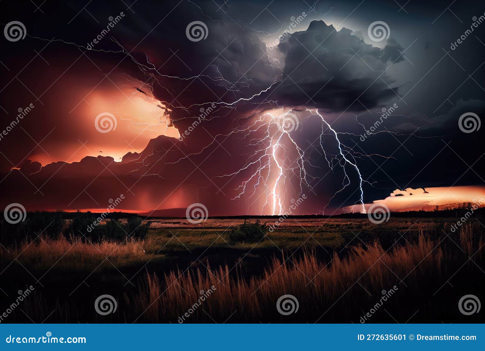 Dramatic Thunderstorm with Lightning Bolts Striking the Ground in the ...