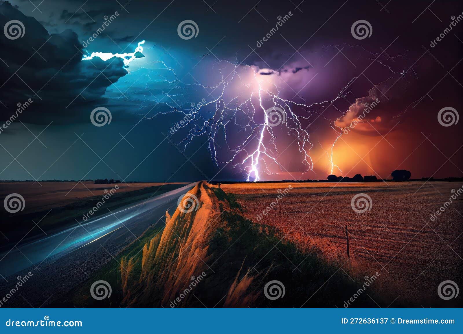 Dramatic Thunderstorm with Lightning Bolts Striking the Ground in the ...