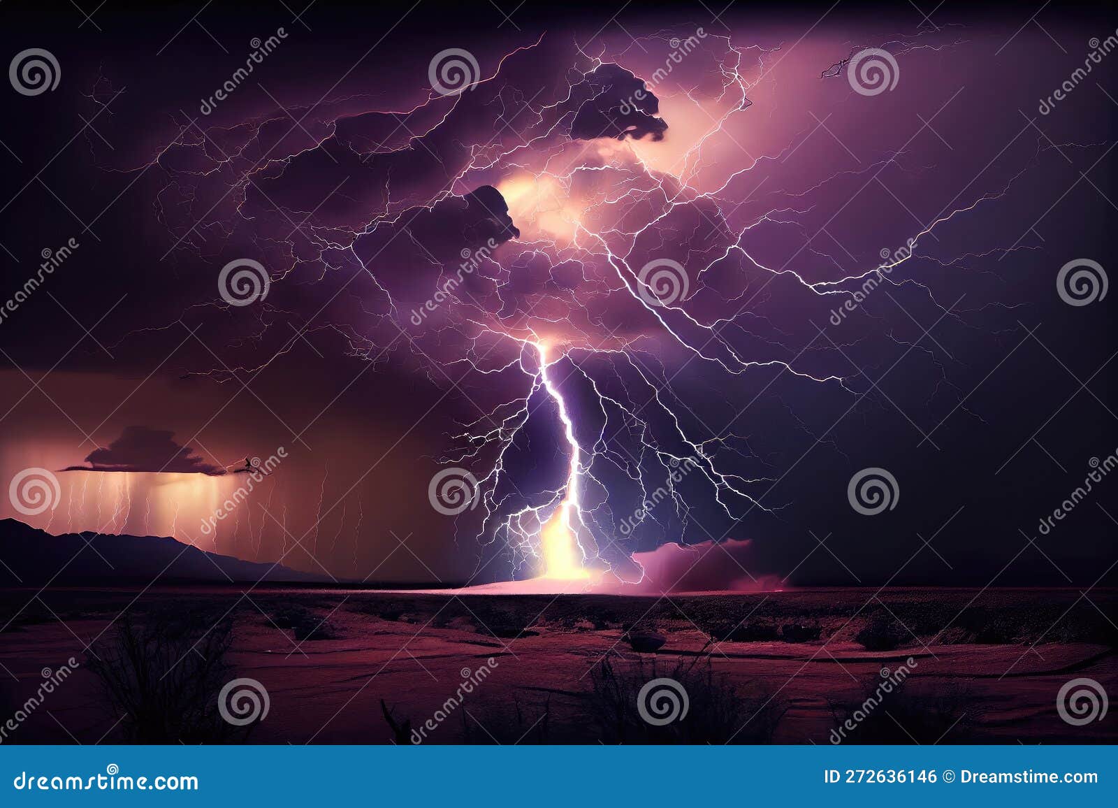 Dramatic Thunderstorm with Lightning Bolts Striking the Ground in the ...