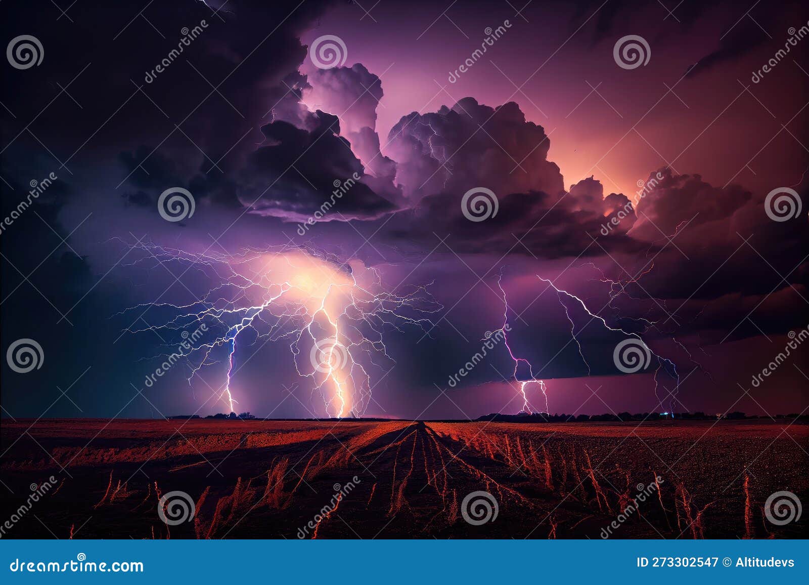 Dramatic Thunderstorm with Lightning Bolts Striking the Ground in the ...