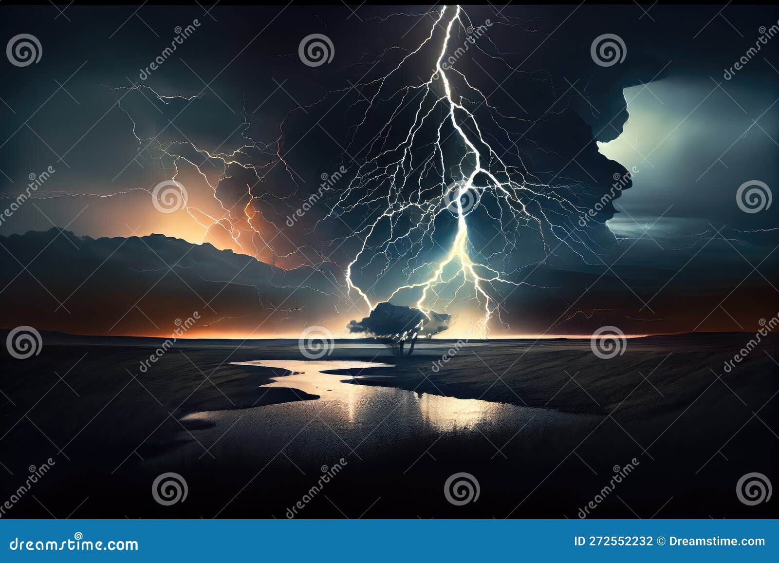 Dramatic Thunderstorm with Lightning Bolts Striking the Ground and ...