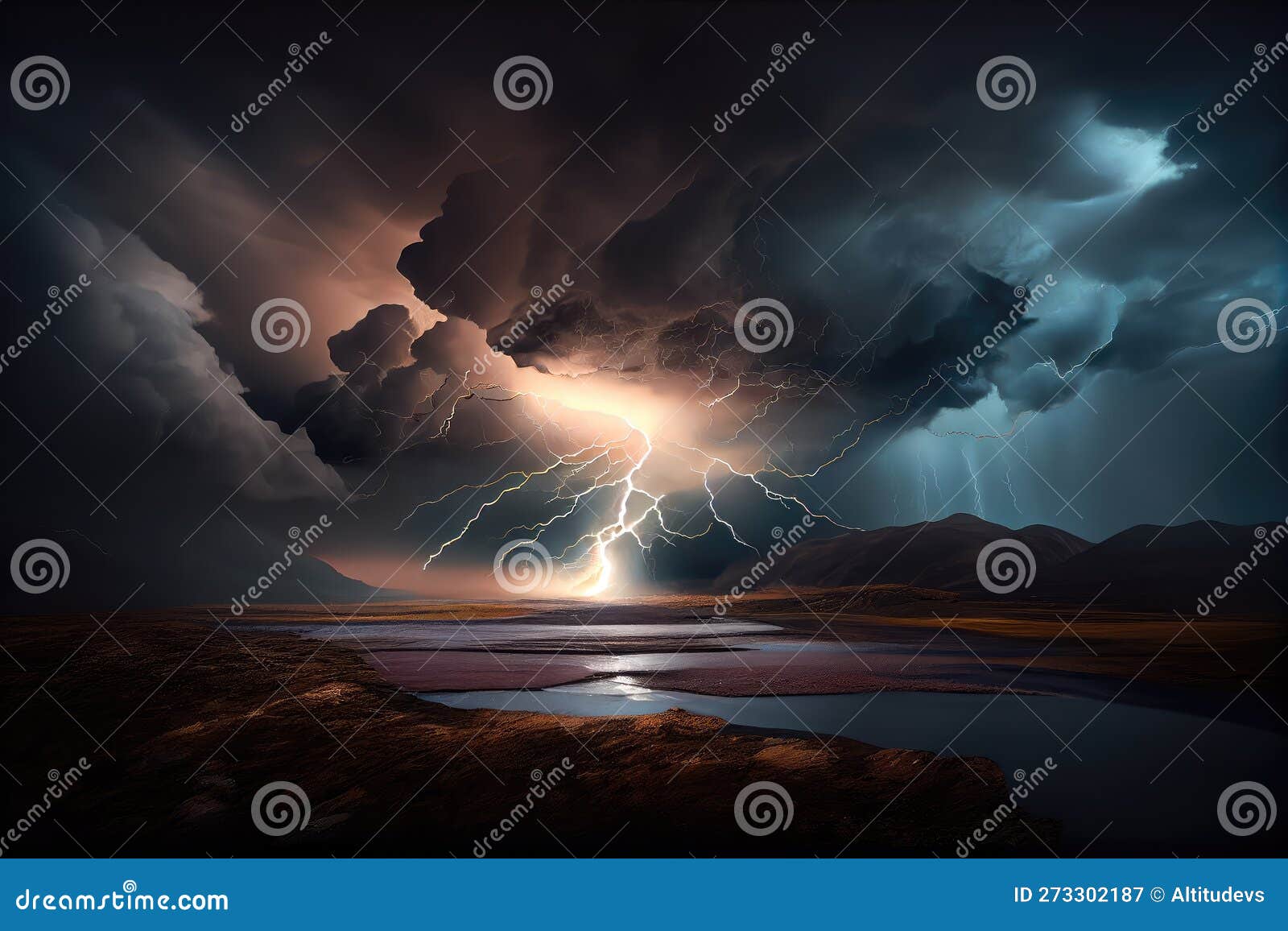 Dramatic Thunderstorm with Lightning Bolts Striking the Ground and ...