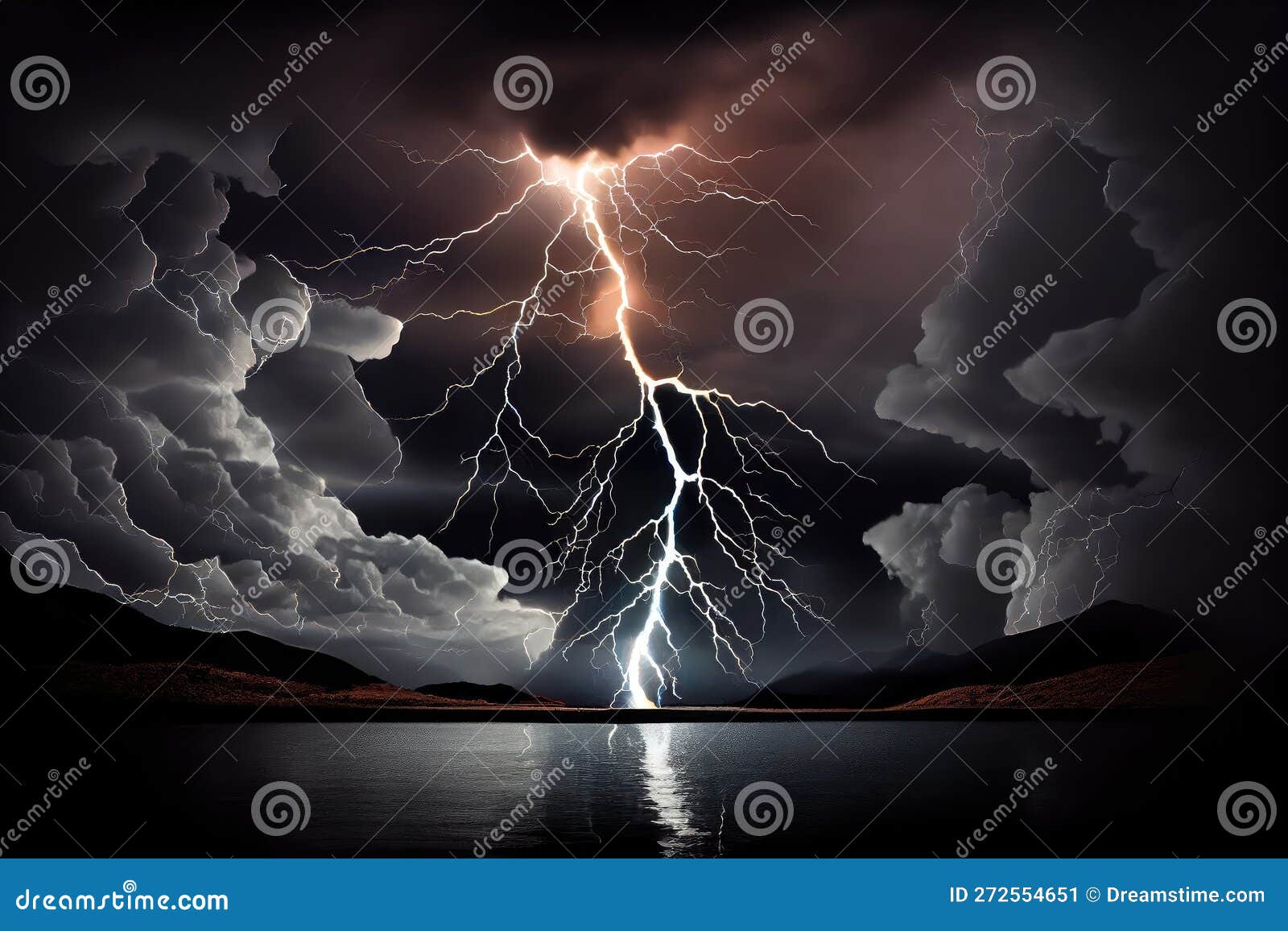 Dramatic Thunderstorm, with Lightning Bolts Striking the Ground and ...