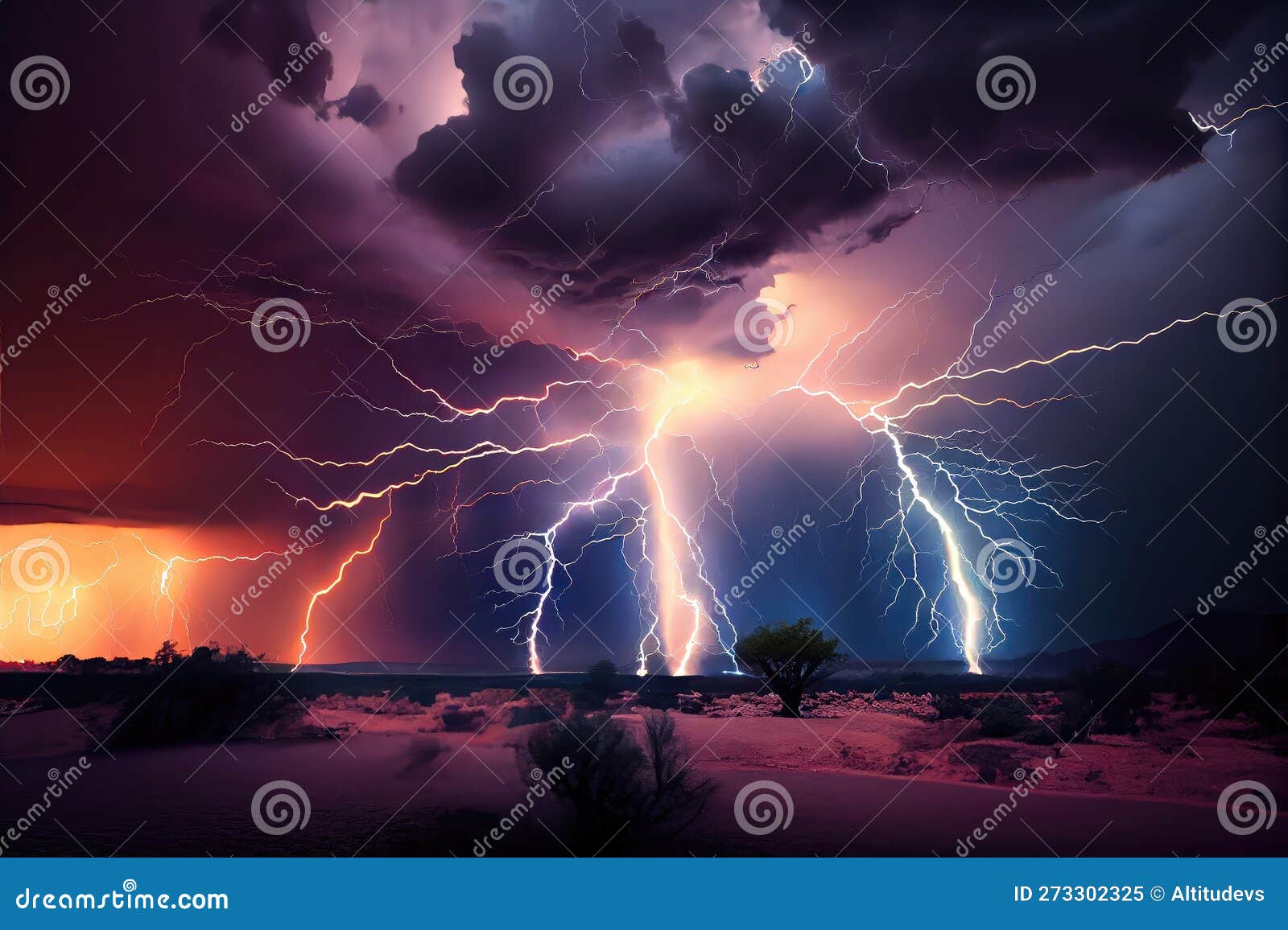 Dramatic Thunderstorm with Lightning Bolts Striking the Ground in Rapid ...