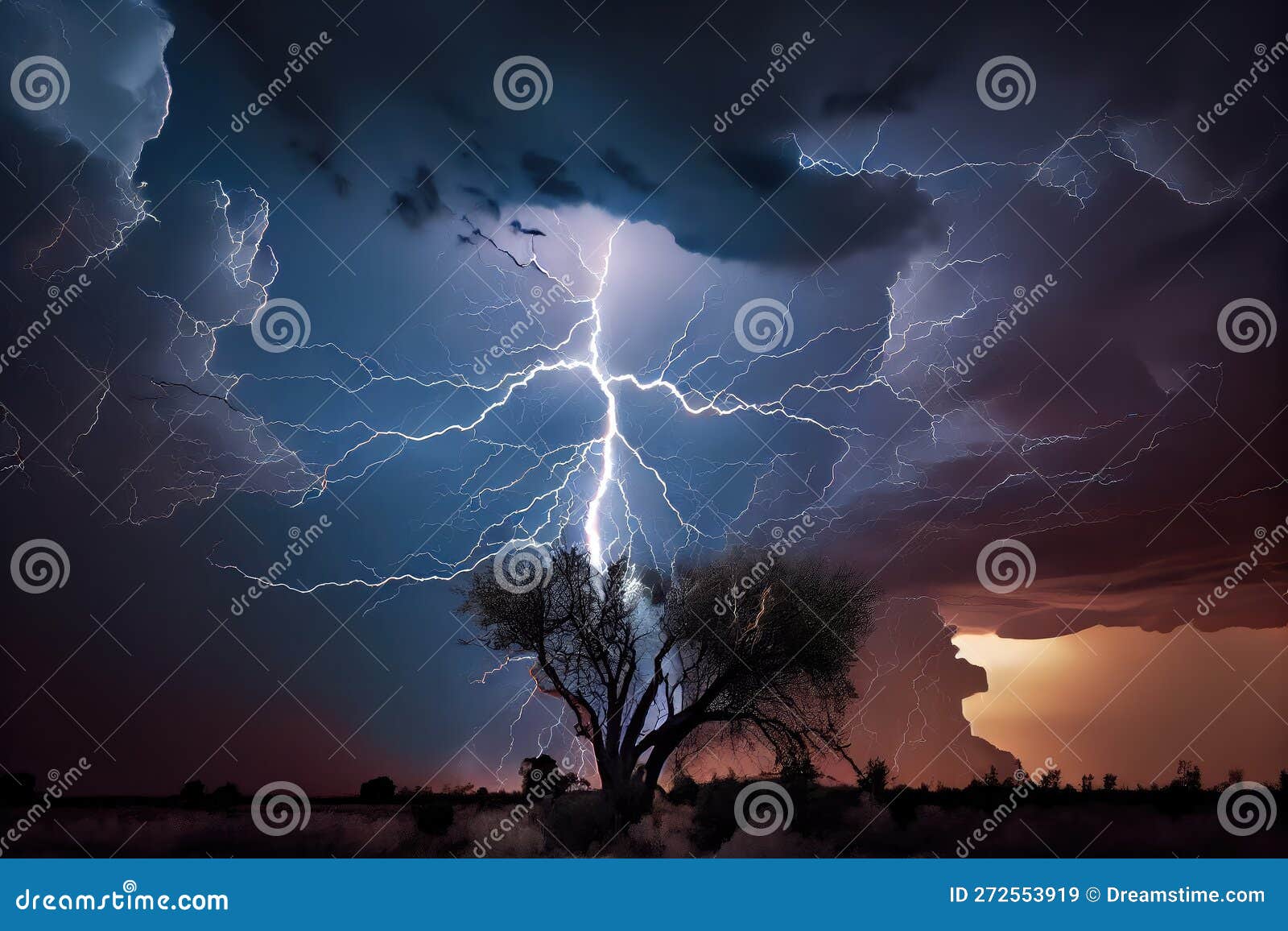 Dramatic Thunderstorm with Lightning Bolts Striking Nearby, Viewed from ...