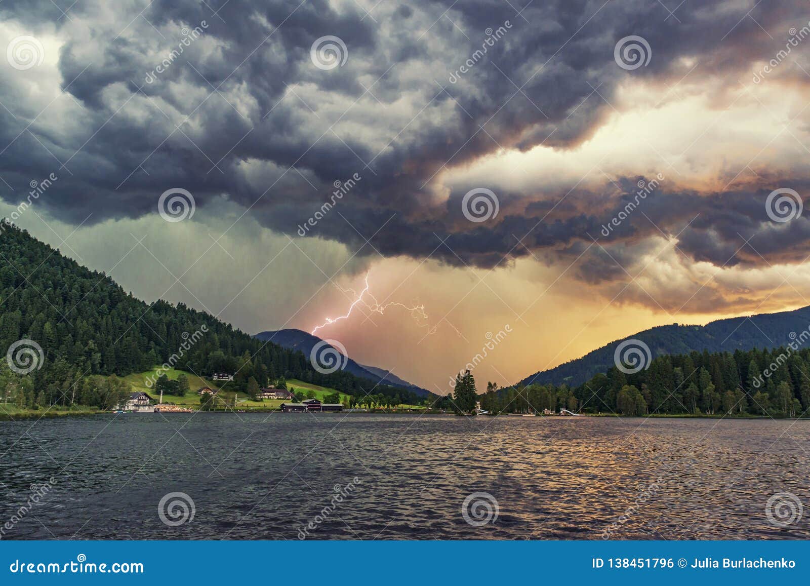 Dramatic Thunderstorm with Lightning and Heavy Rain Stock Photo - Image ...