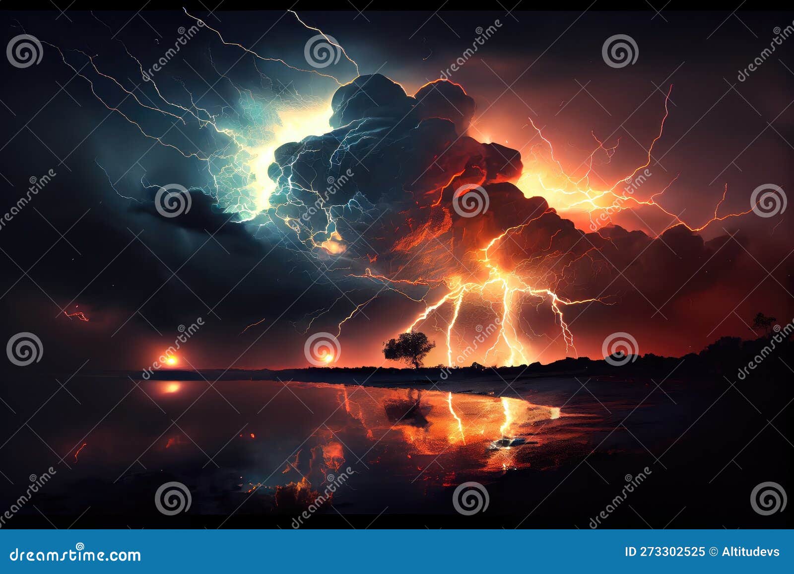 Dramatic Thunderstorm, with Lightning Illuminating the Night Sky and ...
