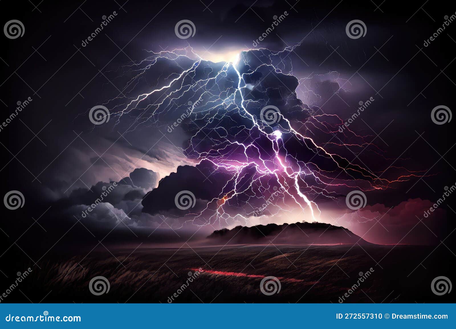 Dramatic Thunderstorm, with Lightning Illuminating the Stormy Sky and ...