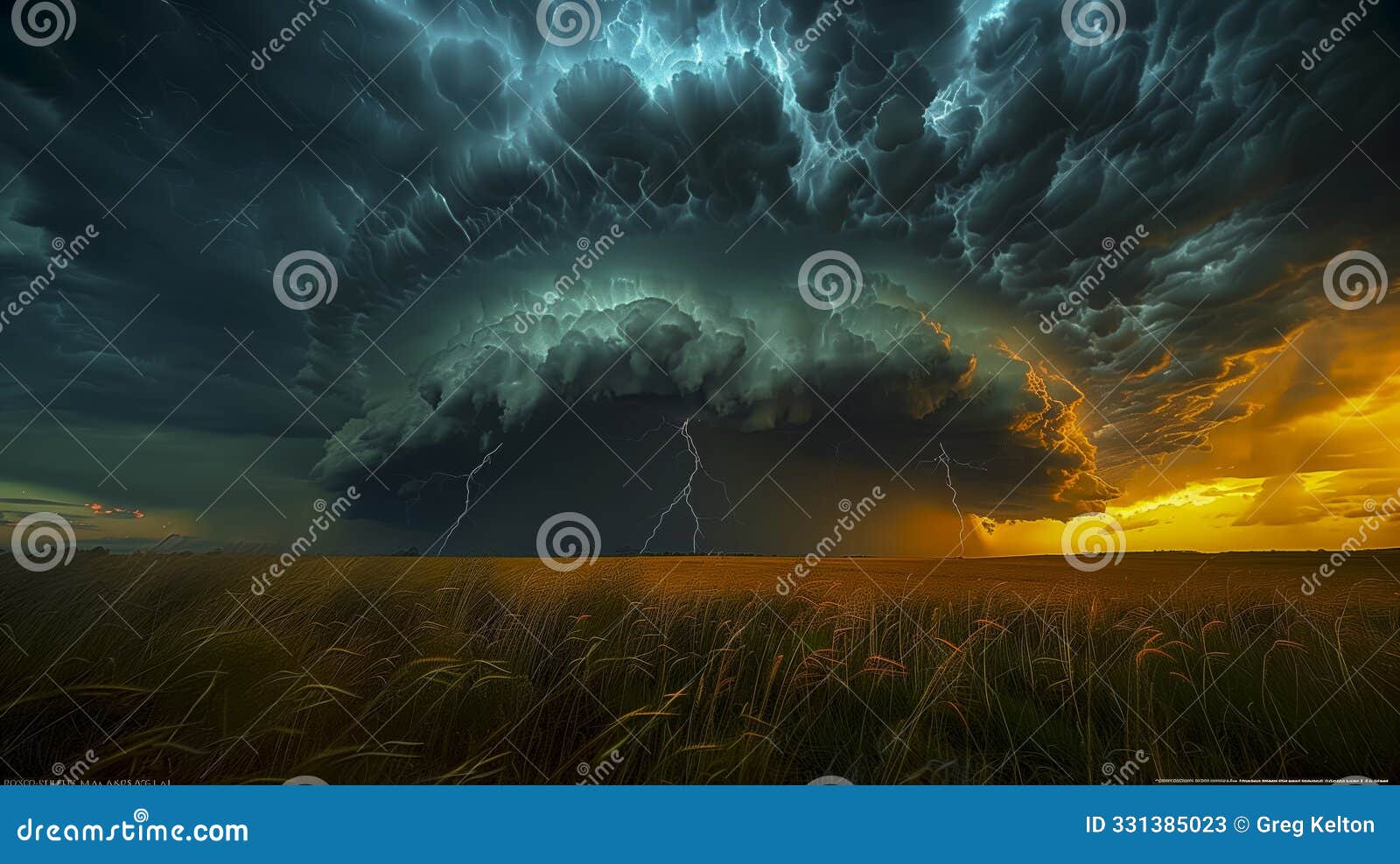 Dramatic Thunderstorm with Lightning Over Field at Sunset Stock ...