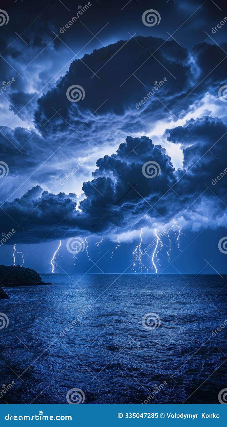 Dramatic Thunderstorm with Lightning Over Ocean at Night, Powerful ...