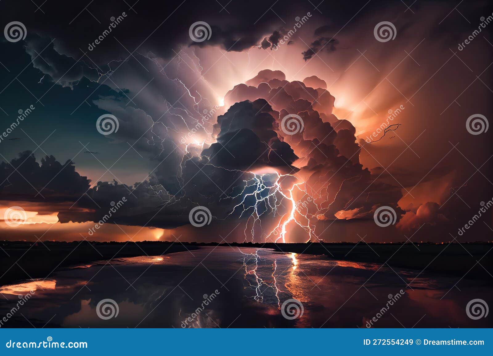 Dramatic Thunderstorm with Lightning Strikes Across the Sky, Seen from ...