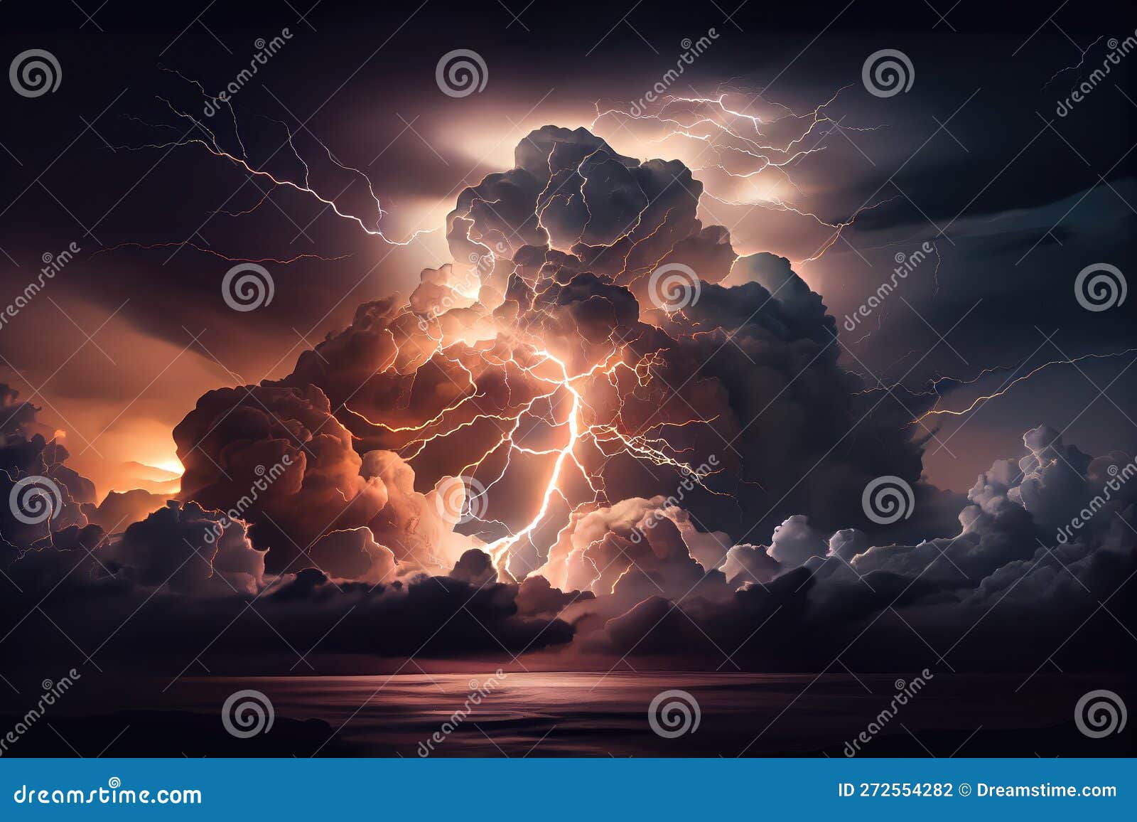 Dramatic Thunderstorm with Lightning Strikes Across the Sky, Seen from ...