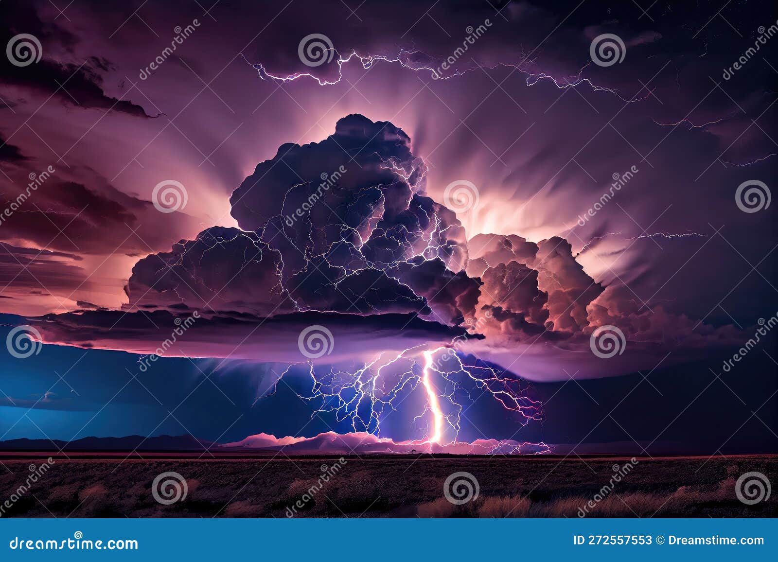 Dramatic Thunderstorm with Lightning Striking in the Distance Stock ...