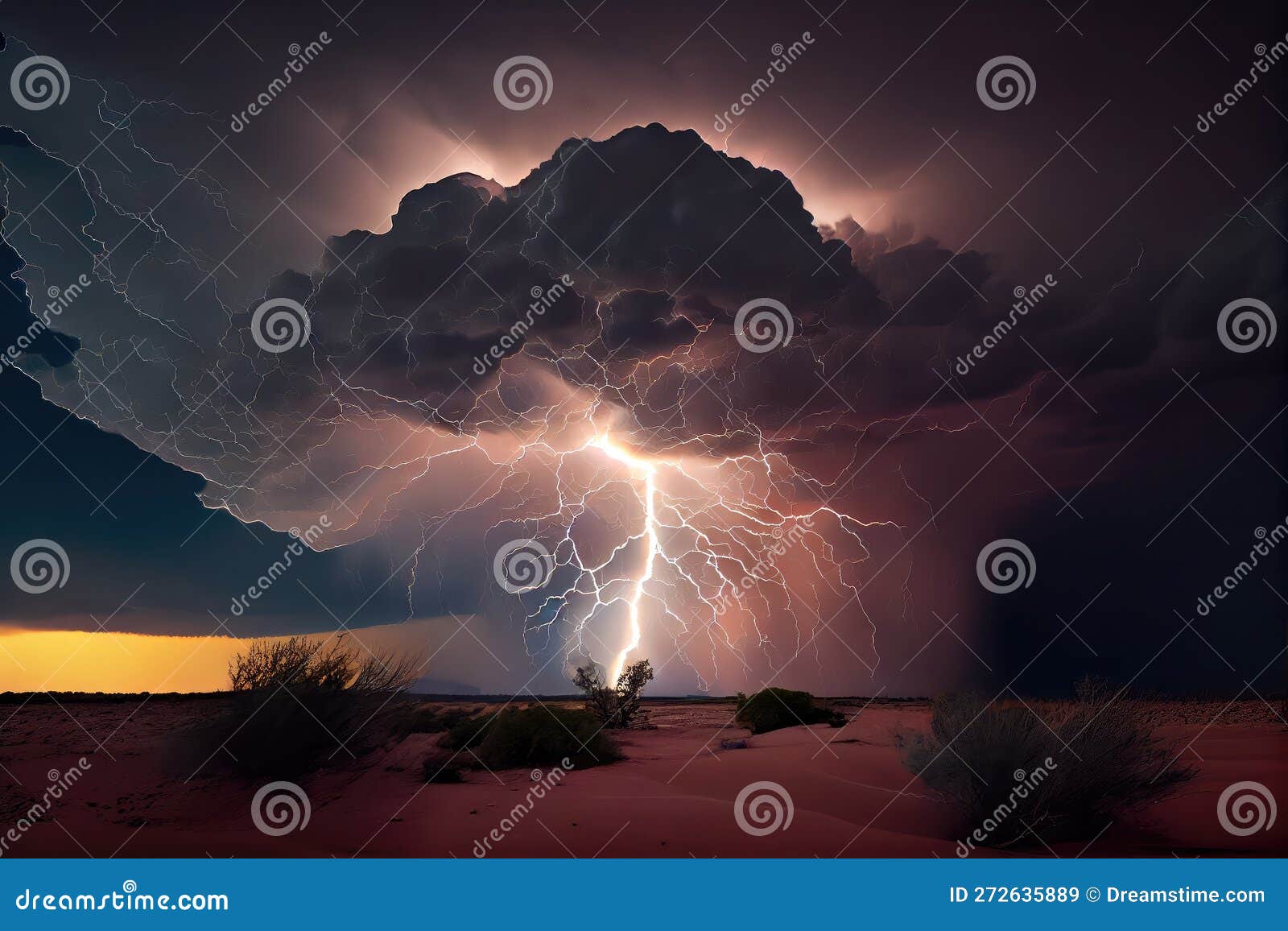 Dramatic Thunderstorm with Lightning Striking the Ground and Rain ...
