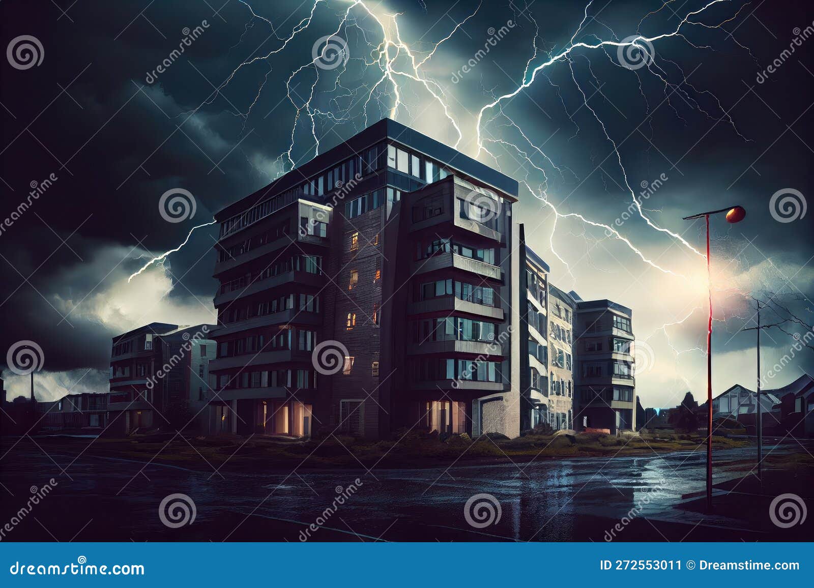 Dramatic Thunderstorm with Lightning Striking Nearby Building, Creating ...