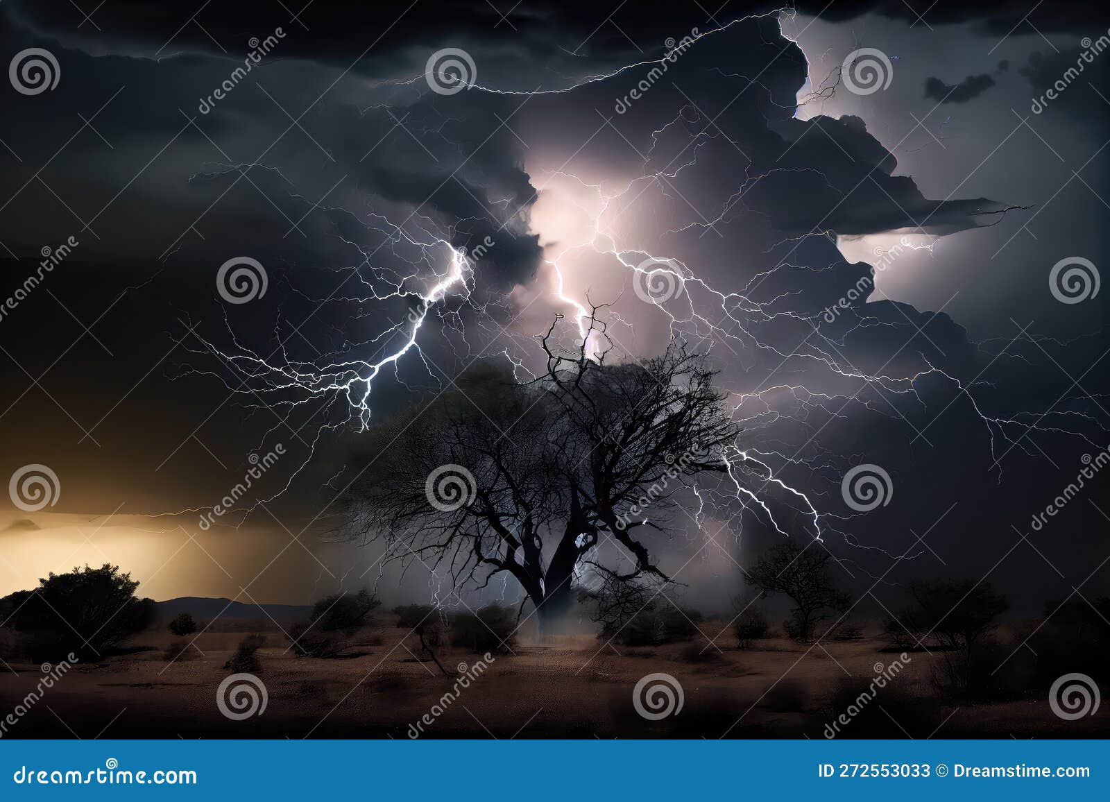 Dramatic Thunderstorm, with Lightning Striking Trees in the Background ...