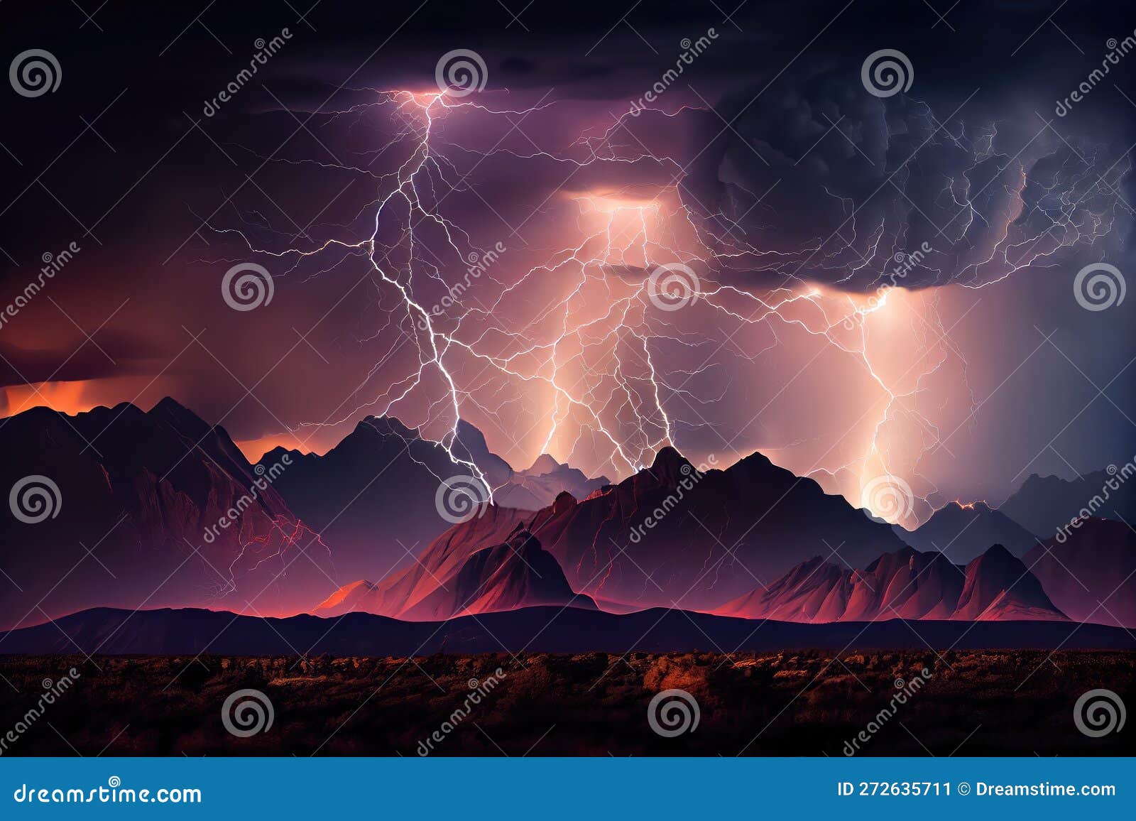 Dramatic Thunderstorm Over Mountain Range, with Lightning Bolts ...