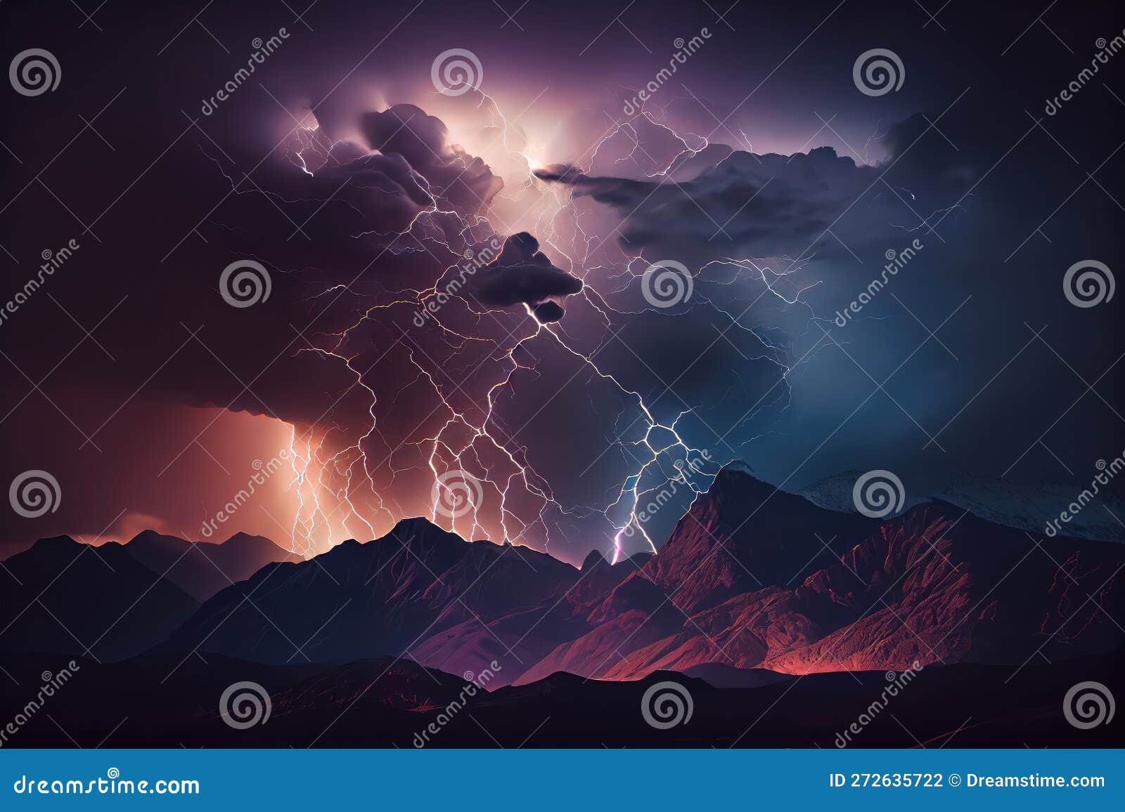 Dramatic Thunderstorm Over Mountain Range, with Lightning Bolts ...