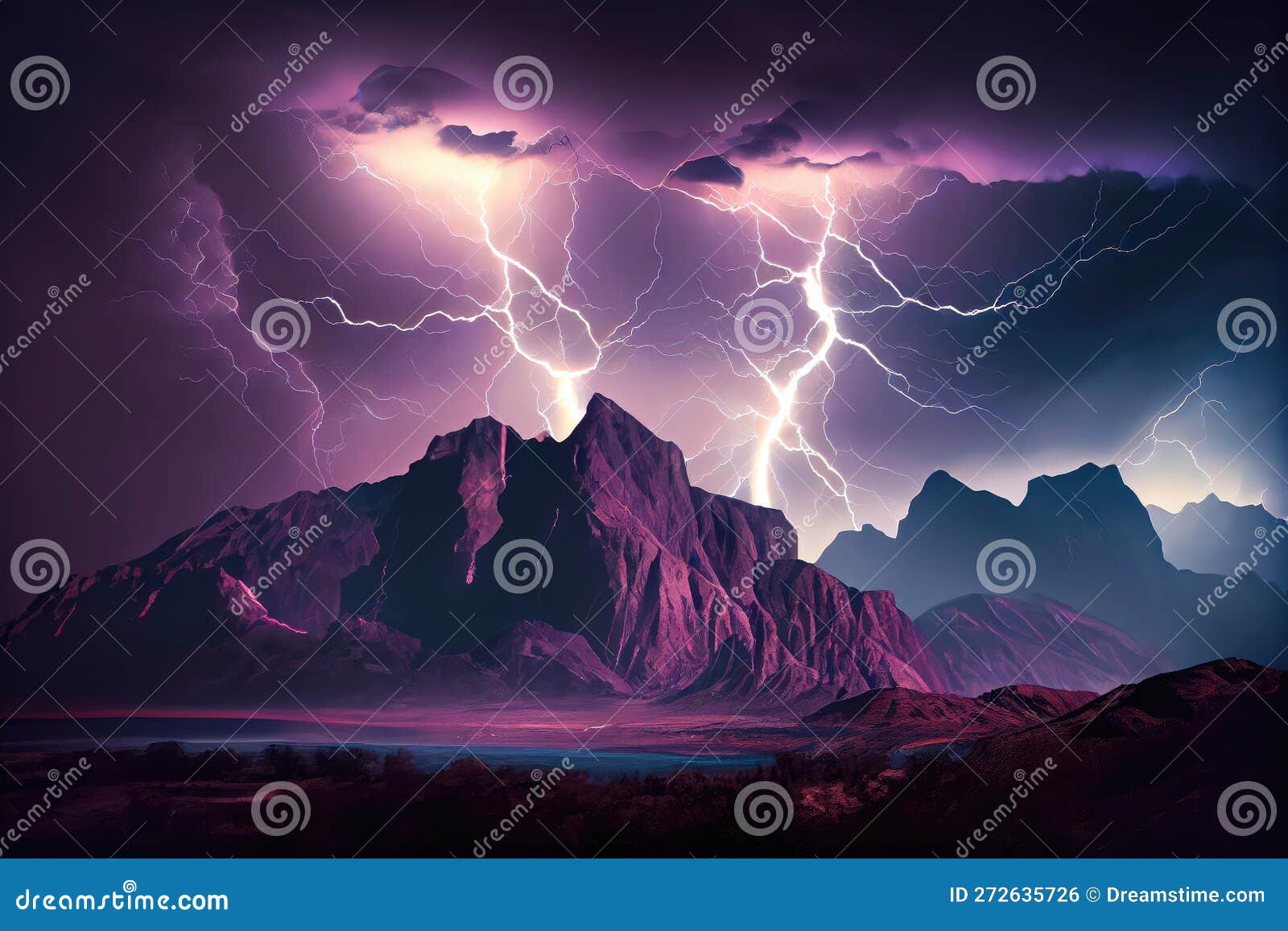 Dramatic Thunderstorm Over Mountain Range, with Lightning Bolts ...