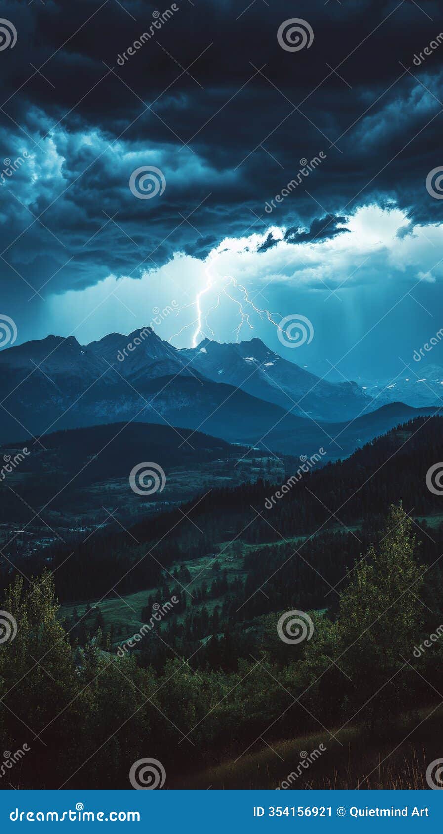Dramatic Thunderstorm Over Mountain Range with Striking Lightning in ...