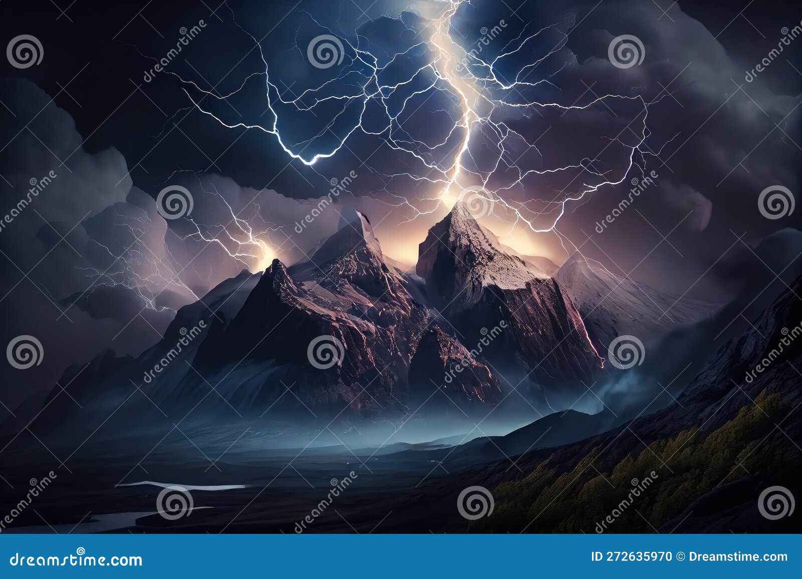 Dramatic Thunderstorm Over Towering Mountain Range, with Lightning ...