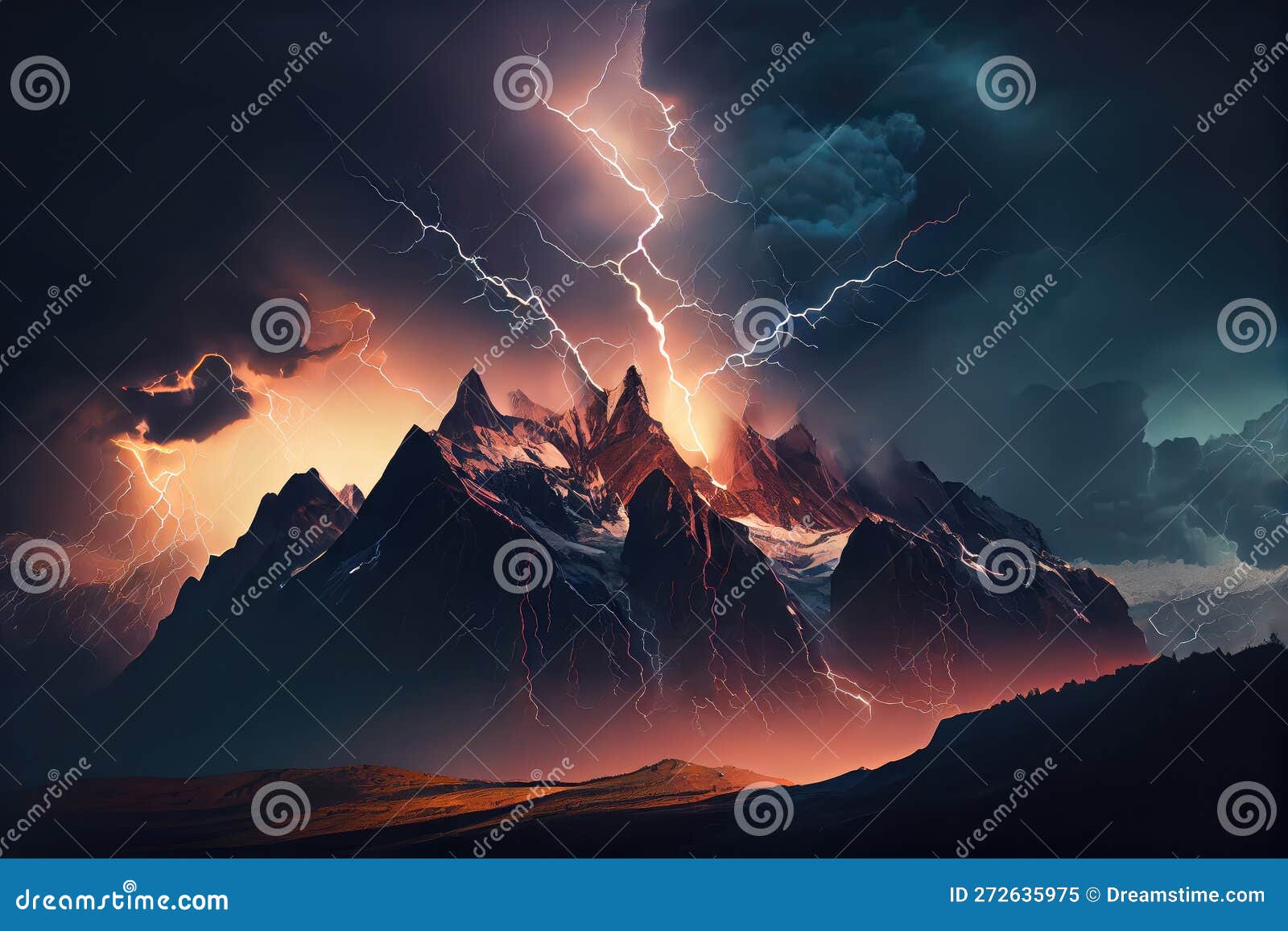 Dramatic Thunderstorm Over Towering Mountain Range, with Lightning ...
