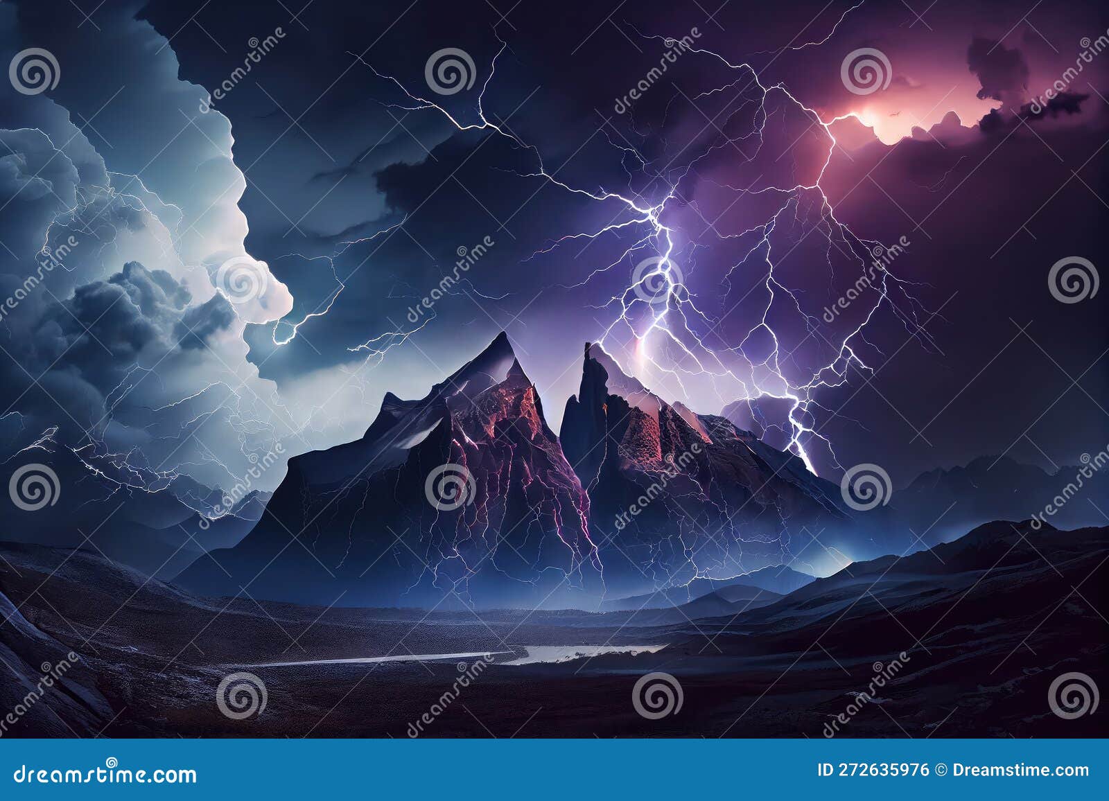 Dramatic Thunderstorm Over Towering Mountain Range, with Lightning ...