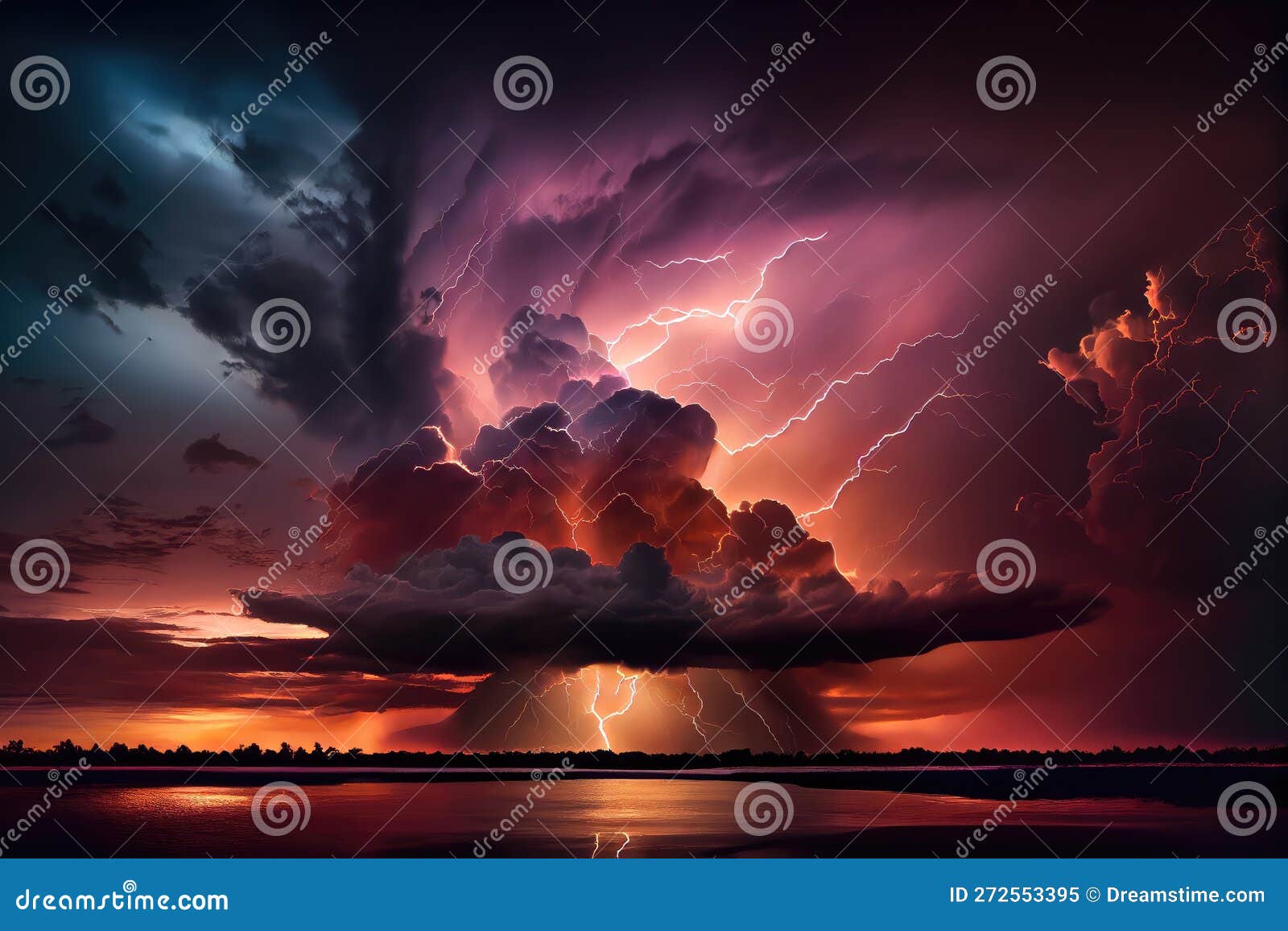 Dramatic Thunderstorm at Sunset with Dramatic Sky Stock Illustration ...
