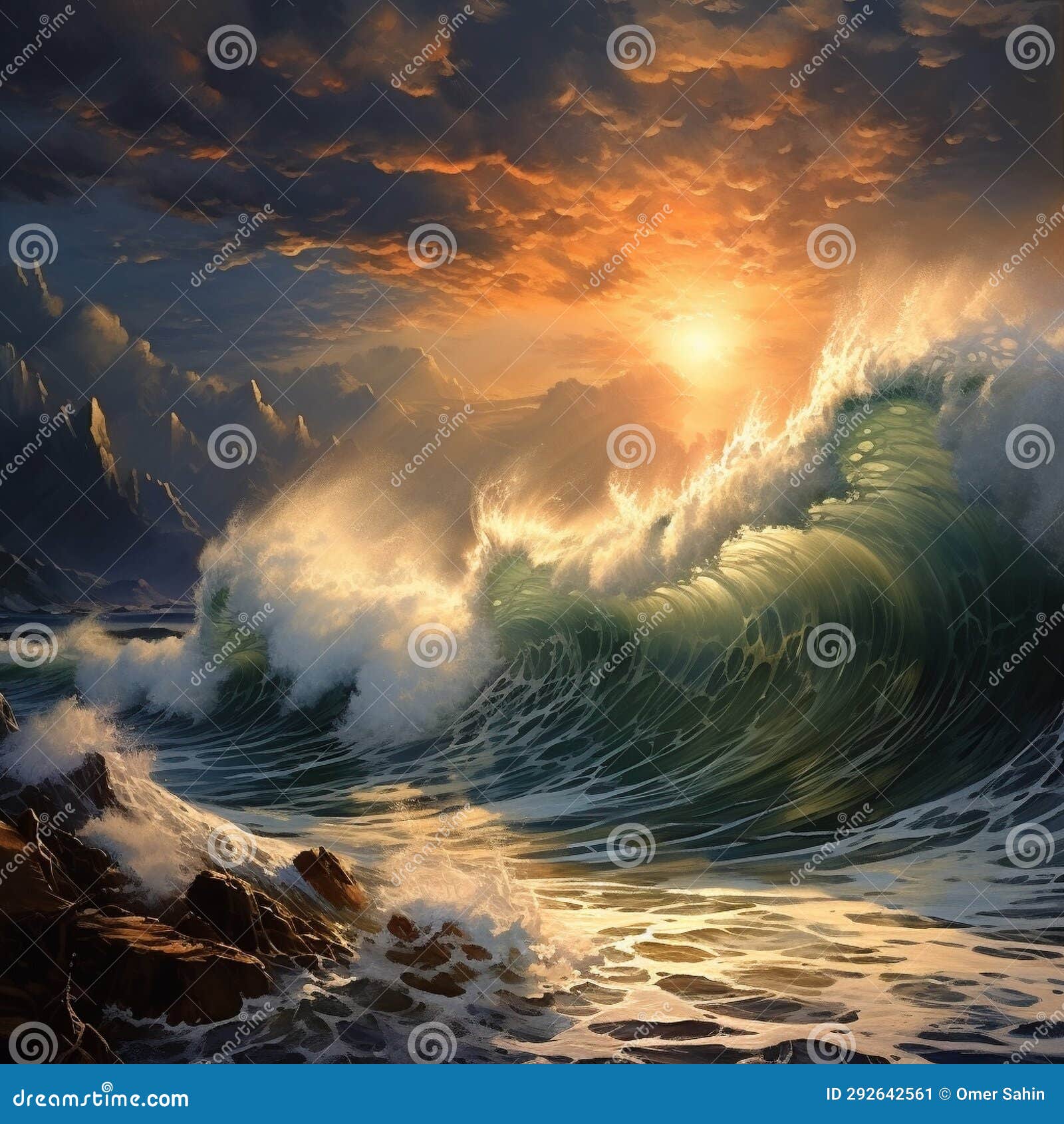 Dramatic Tidal Wave with a Touch of Surrealism Stock Illustration ...